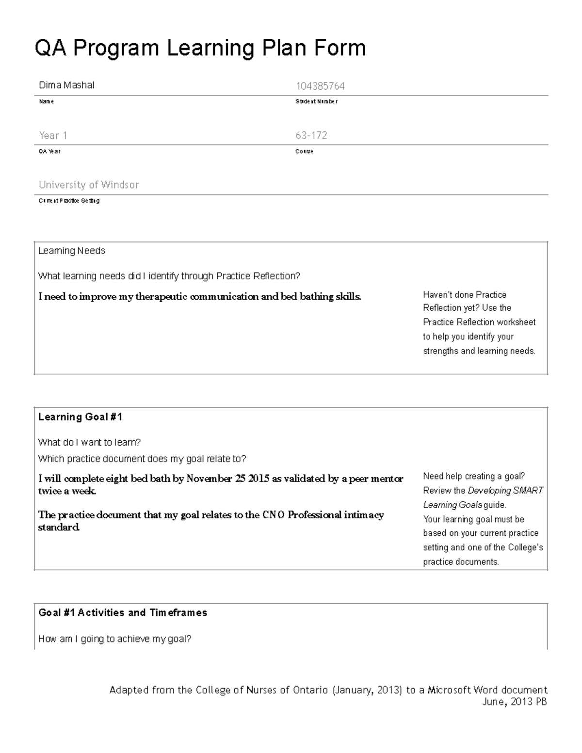 Tutorial Work - Week 1-12, Learning Plan - QA Program Learning Plan Form Dima Mashal 104385764 ...