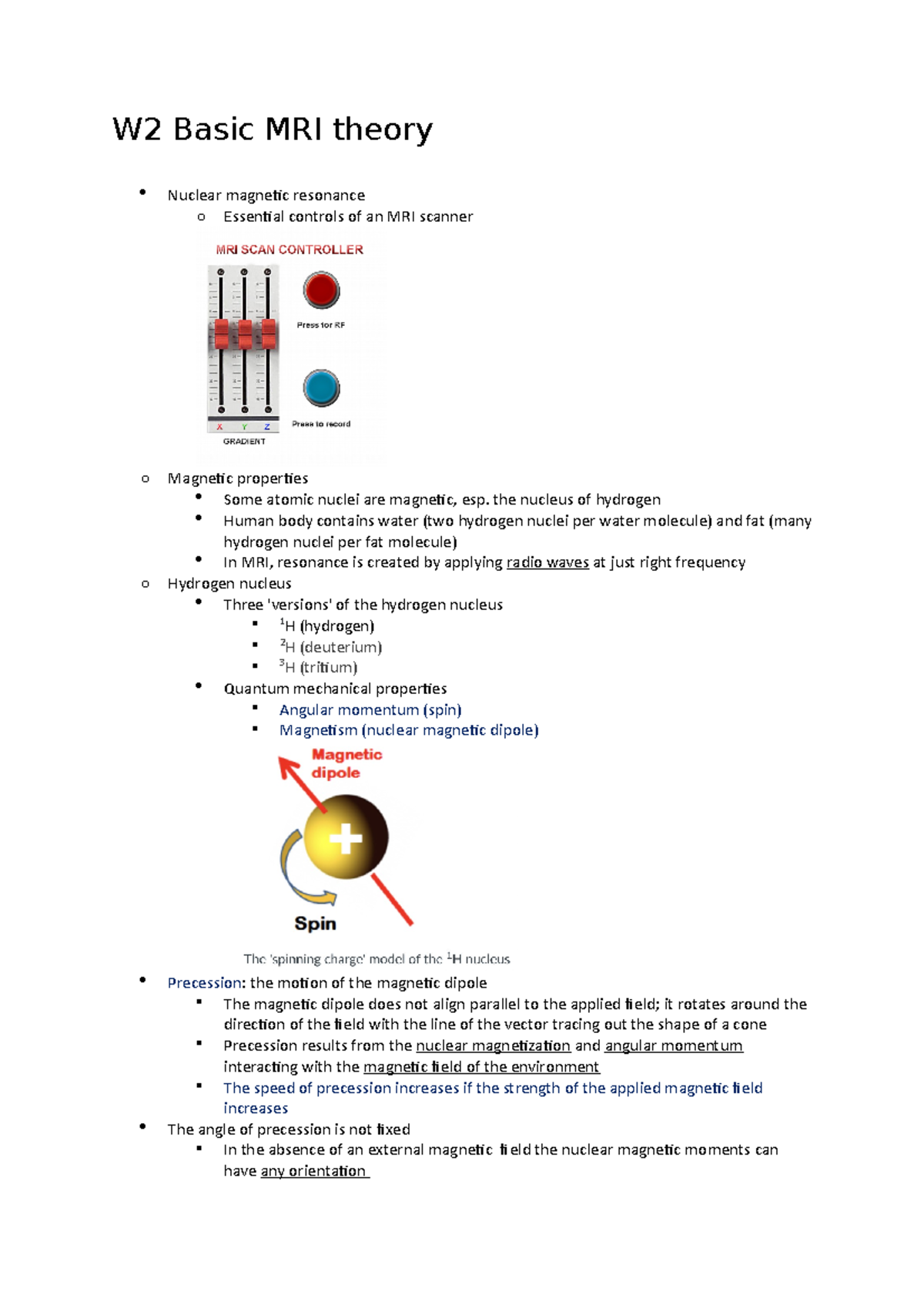 W2 Basic MRI theory - lecture summary from Week 2 - W2 Basic MRI theory ...