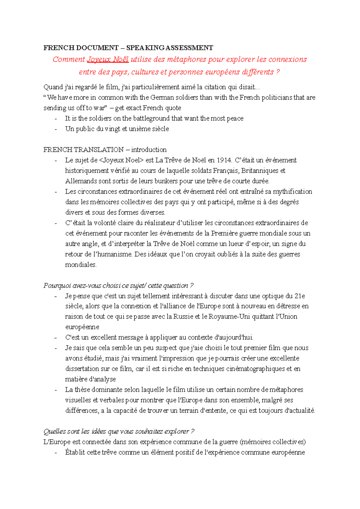 French ORAL TEST - English Document - FRENCH DOCUMENT – SPEAKING ...