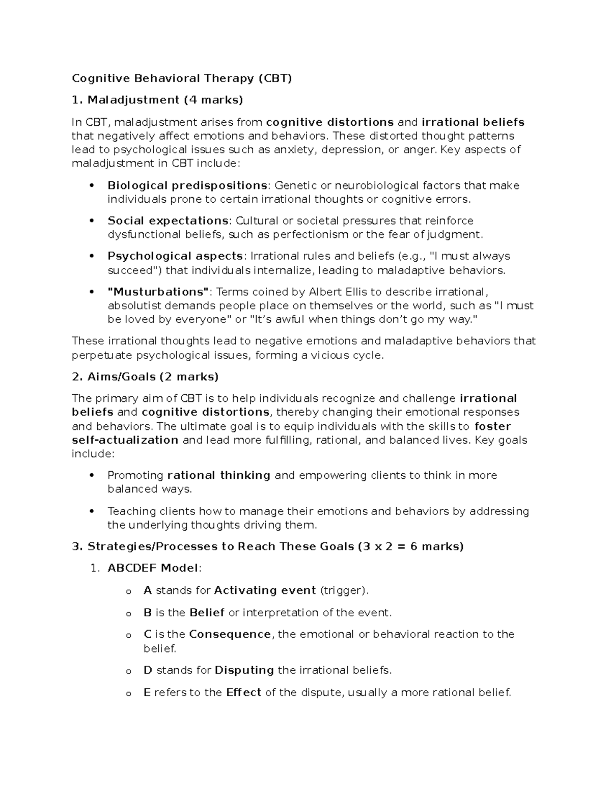 PTSH Cognitive Therapy EXAM PREP - Cognitive Behavioral Therapy (CBT) 1 ...