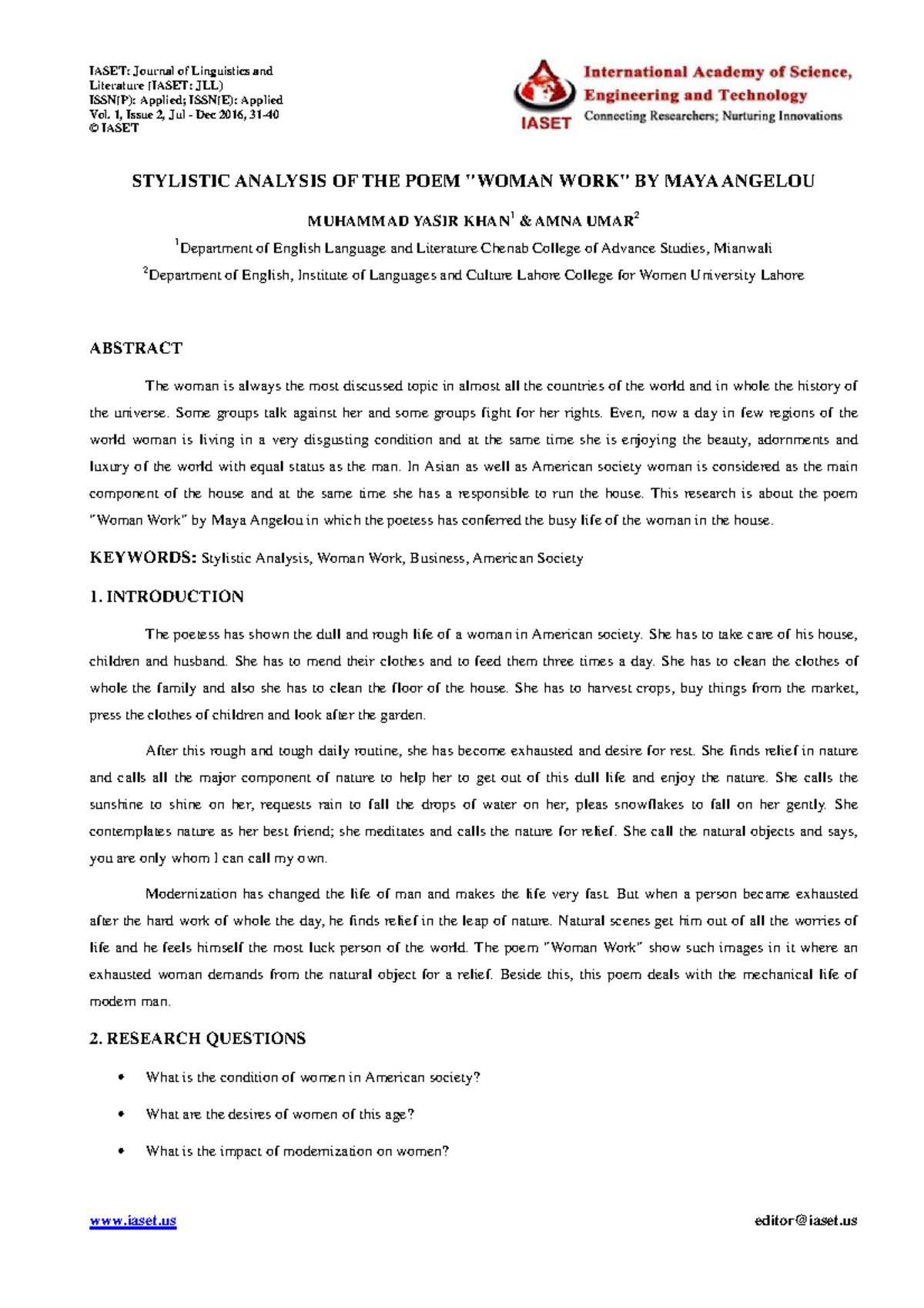 Stylistic Analysis OF THE POEM Woman WOR - STYLISTIC ANALYSIS OF THE POEM "WOMAN WORK" BY - Studocu