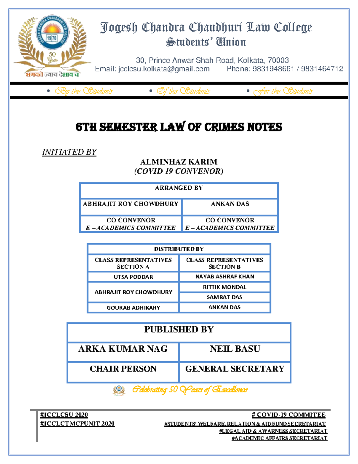 LAW OF Crimes Notes - Will be helpful for the students - #JCCLCSU 2020 ...