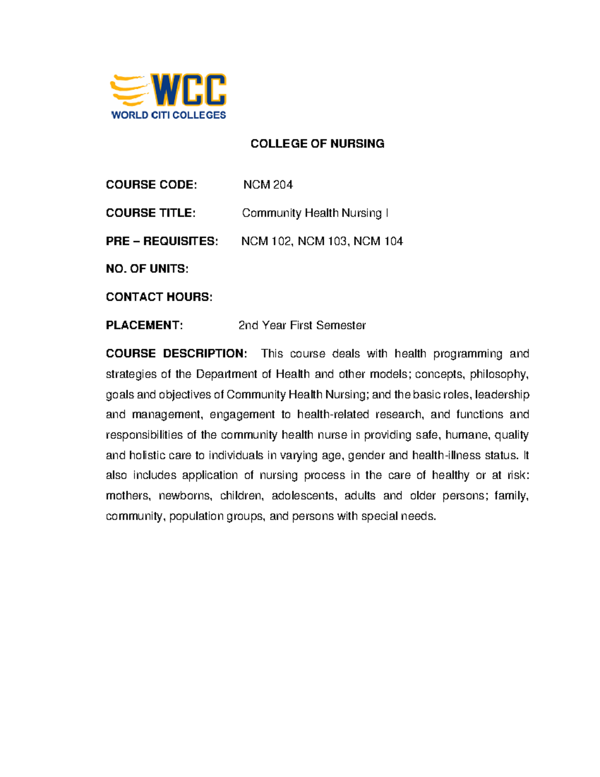 Module 1 CHN Lec - BS Nursing Notes - COLLEGE OF NURSING COURSE CODE ...