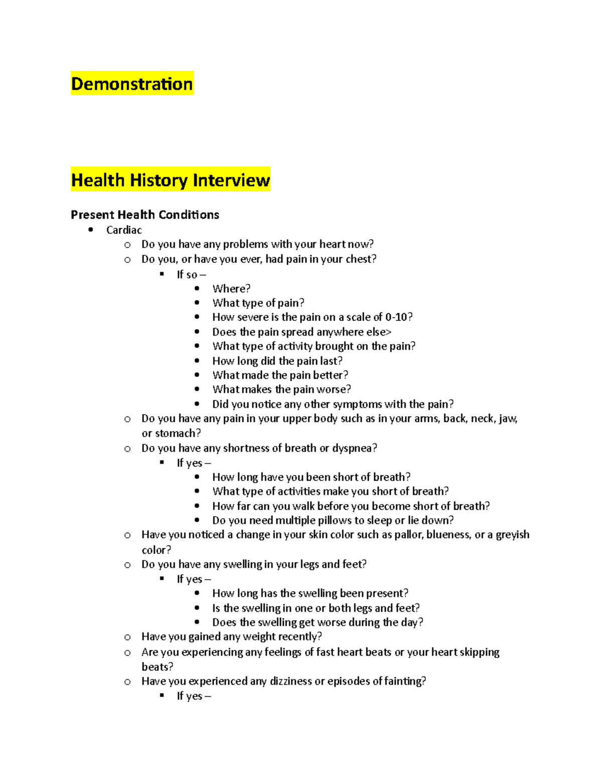 Mod 7 - Cardiovascular - Demonstration Health History Interview Present ...