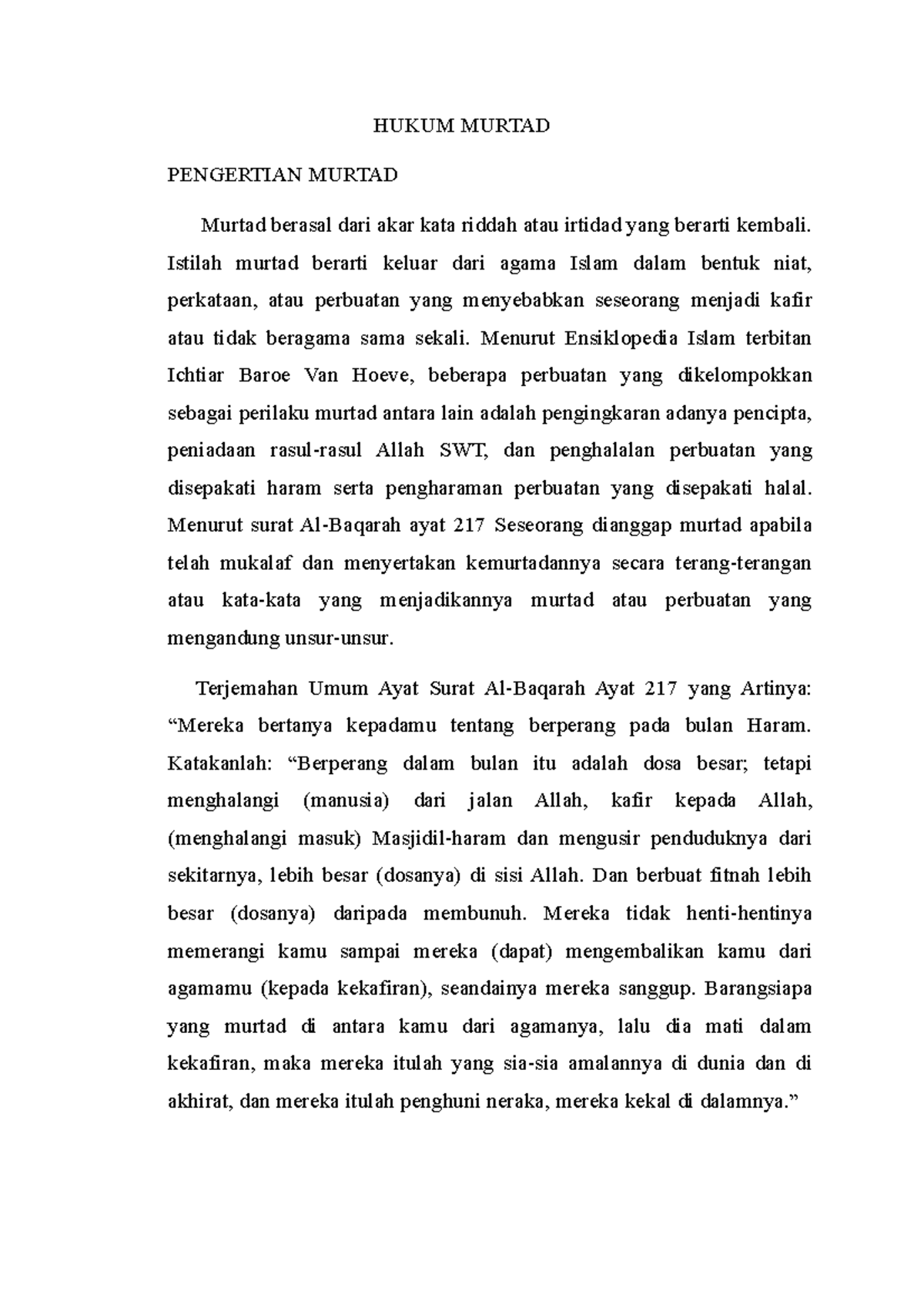 Hadis tentang Hukum Murtad - HUKUM MURTAD PENGERTIAN MURTAD Murtad ...