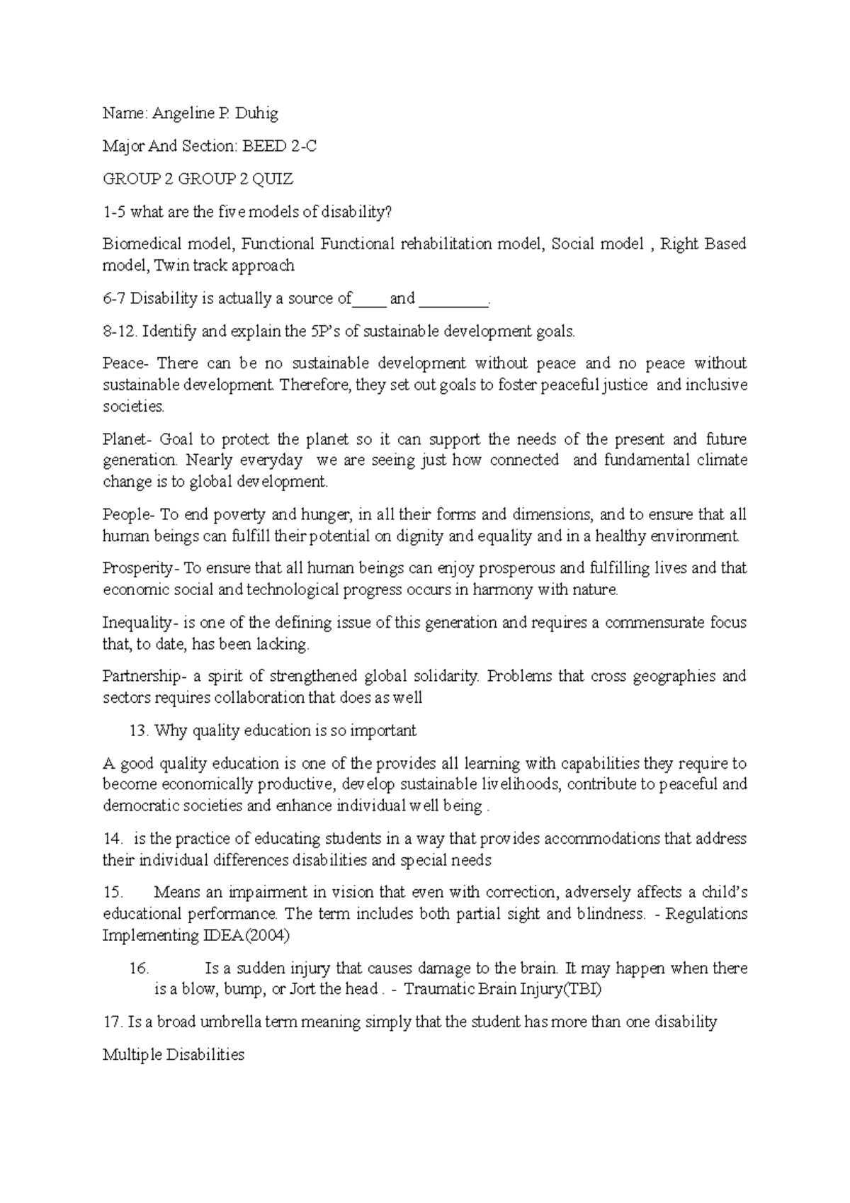 Group 2 quiz - QUIZ - Name: Angeline P. Duhig Major And Section: BEED 2 ...