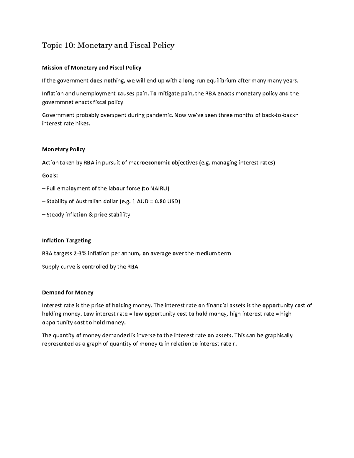 ECON 1008 – Topic 10 Monetary and Fiscal Policy - Topic 10: Monetary ...