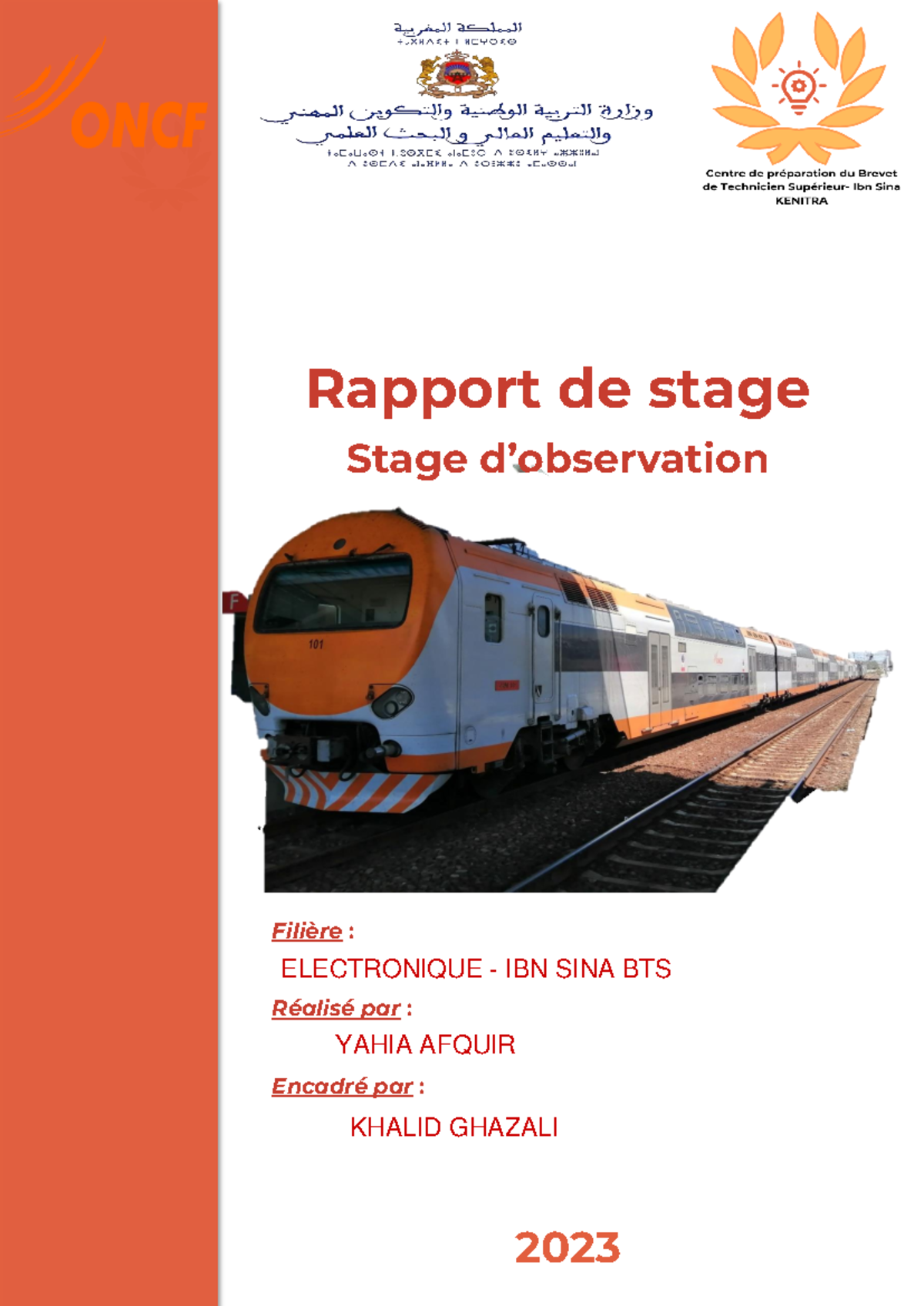 Rapport de stage oncf kenitra (yahia afquir) - Rapport de stage Stage d ...