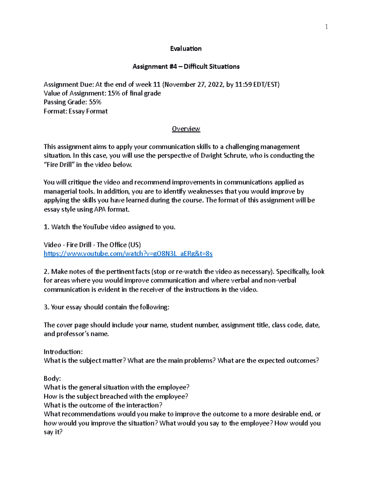 Assignment #4 - Difficult Situations 2022 - 1 Evaluation Assignment #4 – Difficult Situations ...