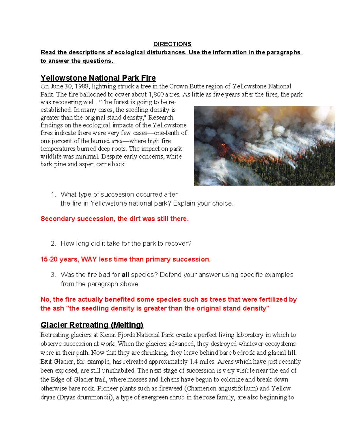 Eco Succession Scenarios - DIRECTIONS Read the descriptions of ...