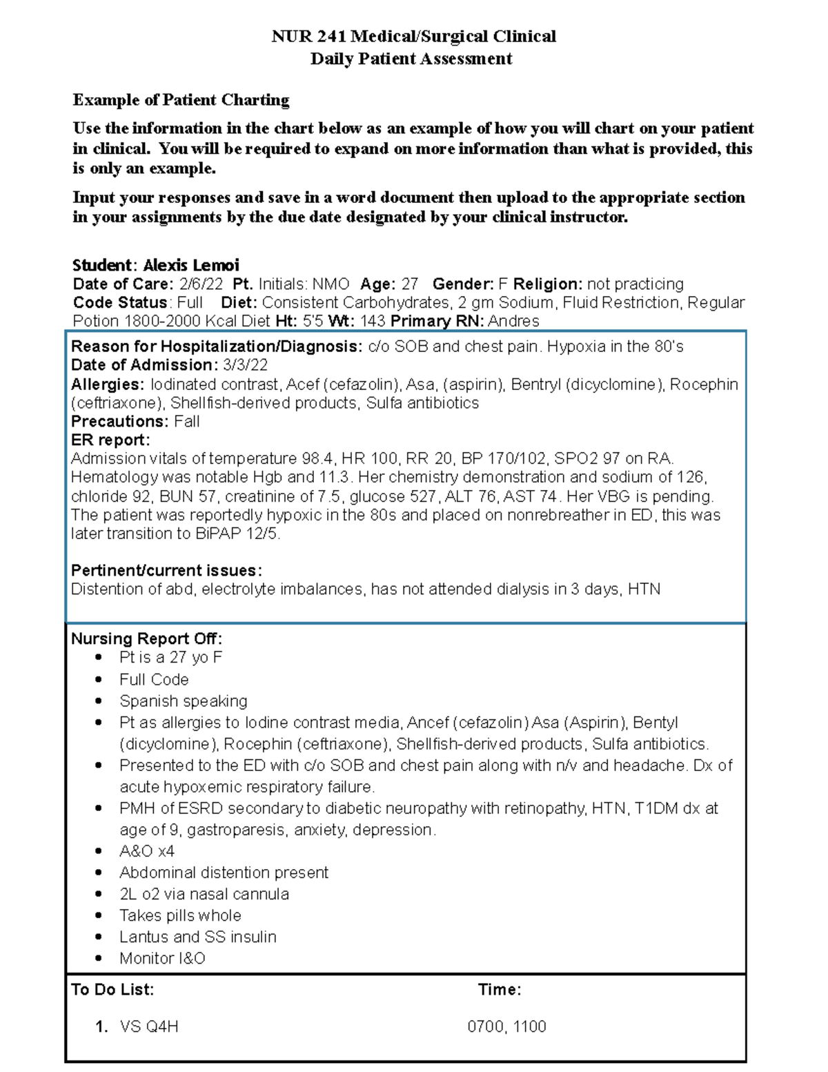 DPA W5 - Documentation of practice pt information with report off ...