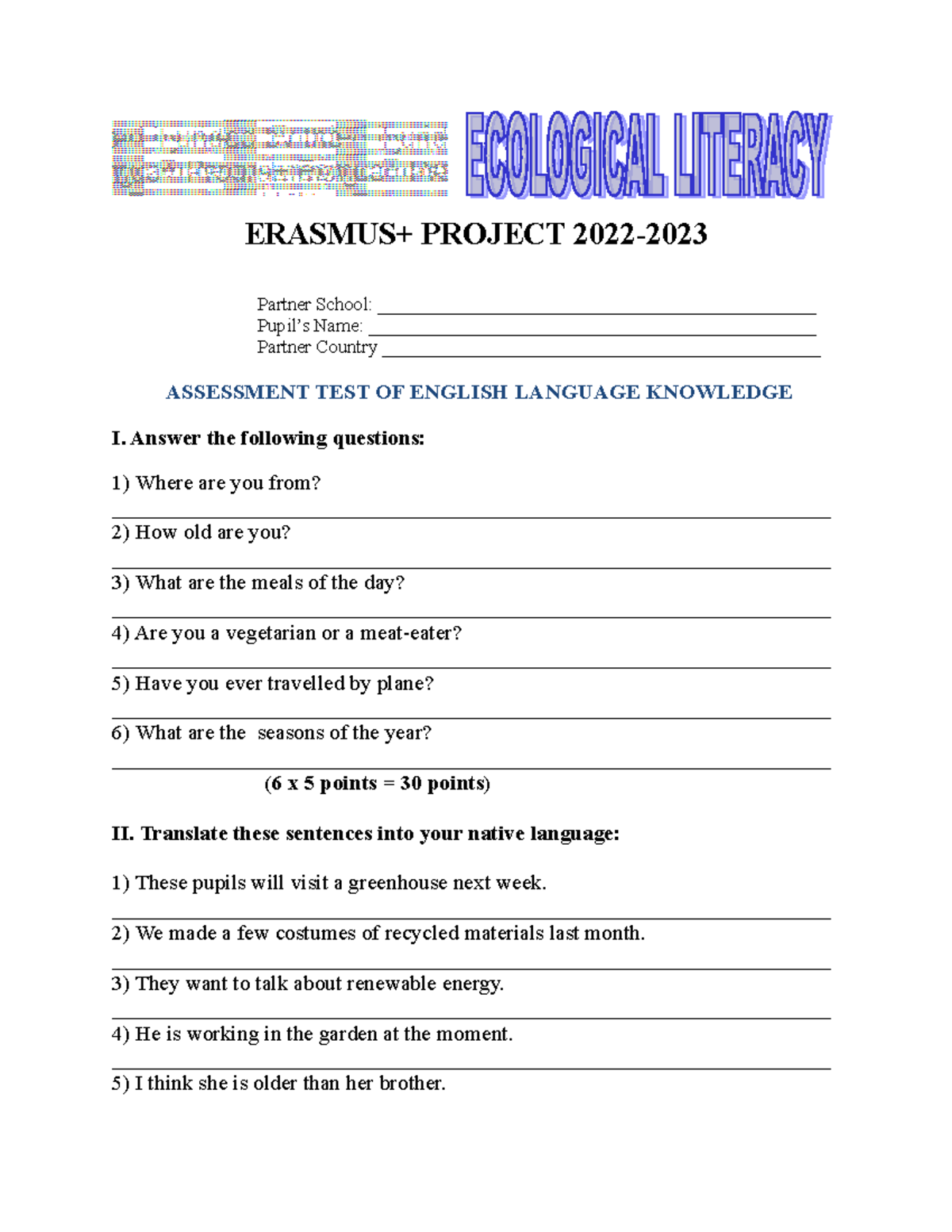 Erasmus assessment test of english language knowledge for pupils ...