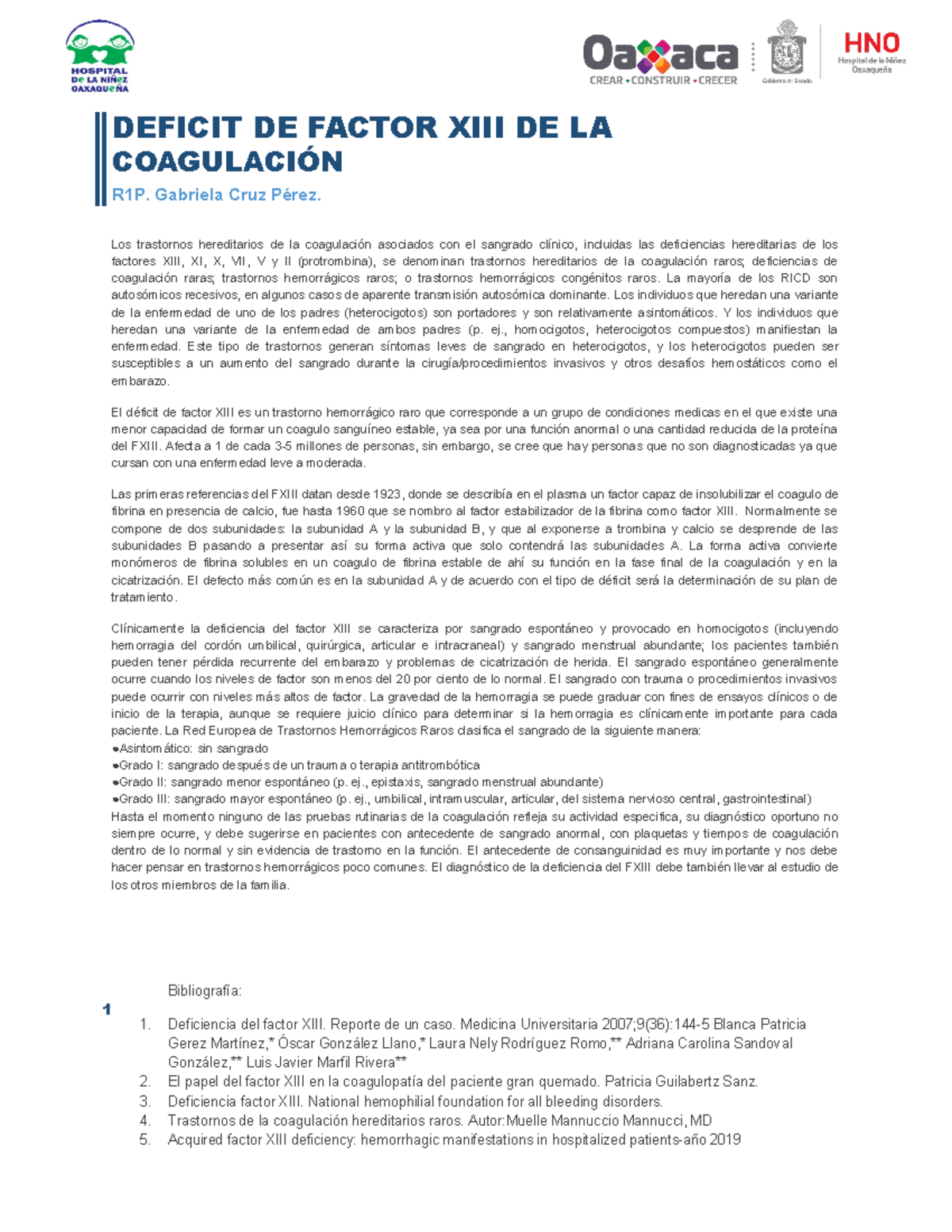 D Eficit DE Factor XIII DE LA Coagulación - 1 DEFICIT DE FACTOR XIII DE ...