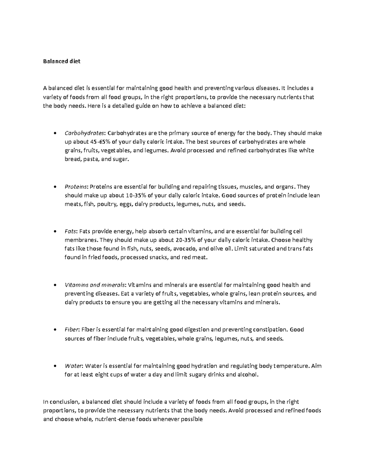 Balanced diet - It includes a variety of foods from all food groups, in ...