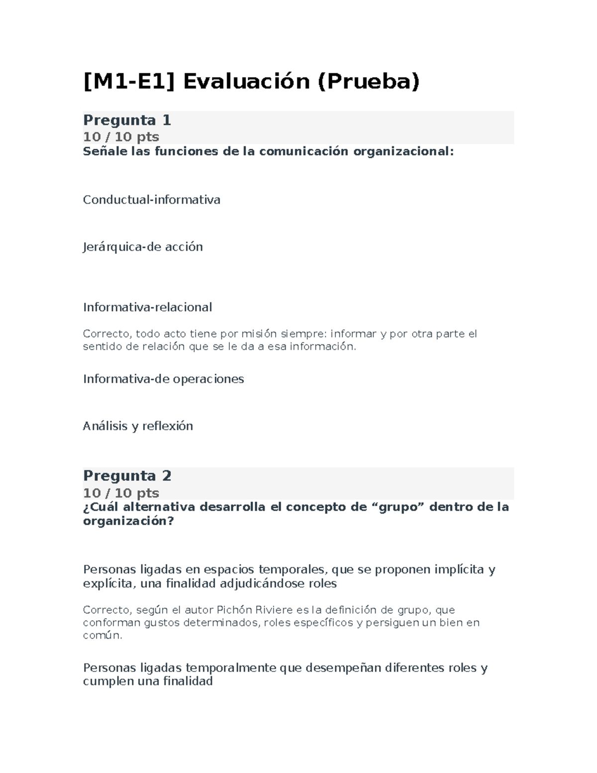 Prueba M1 Comunicacion internas y relaciones publicas - [M1-E1] Evaluación (Prueba) Pregunta 1 ...