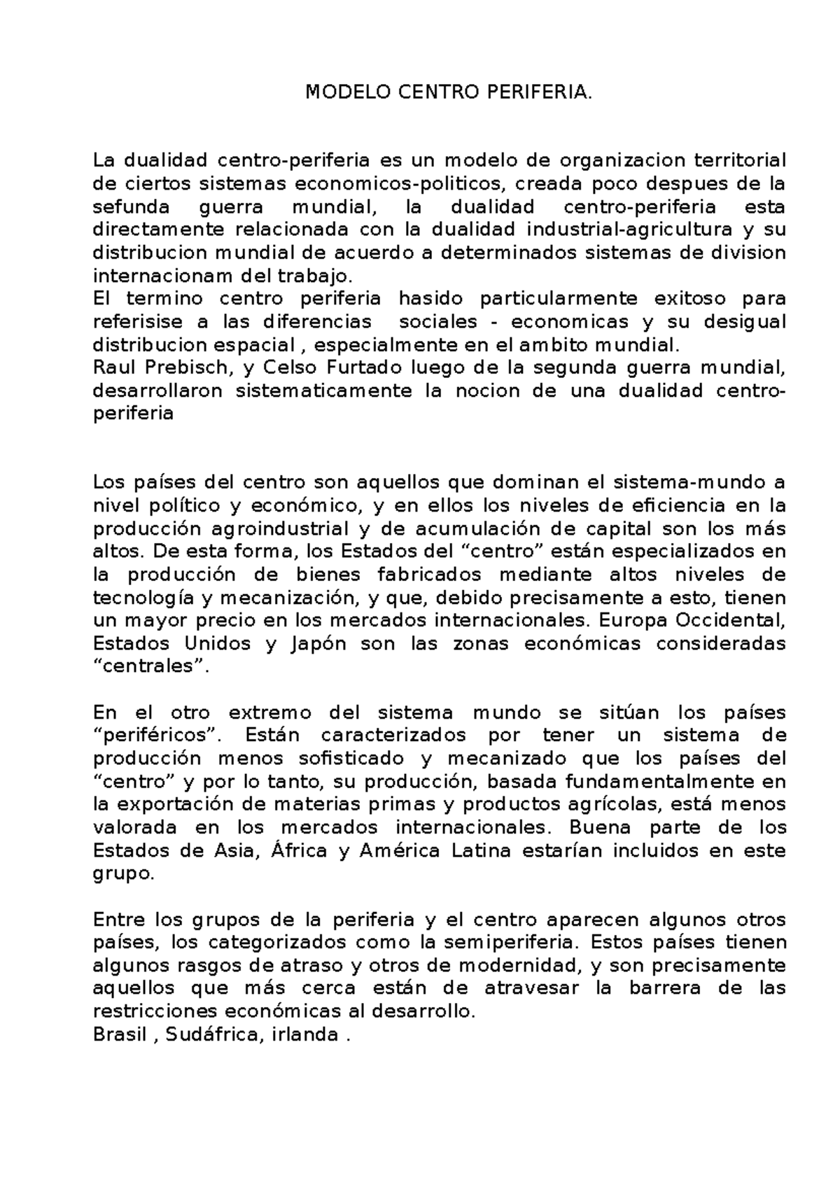Modelo Centro Periferia - MODELO CENTRO PERIFERIA. La dualidad centro ...