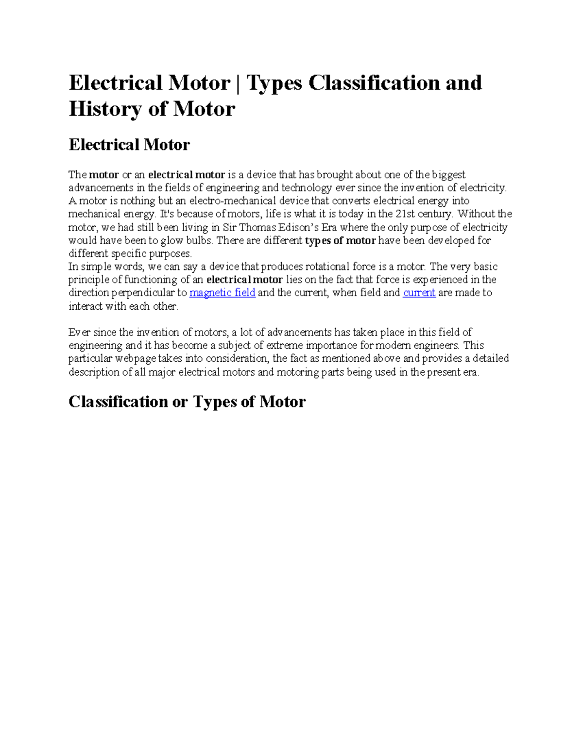DC Motors - Electrical Motor | Types Classification and History of ...
