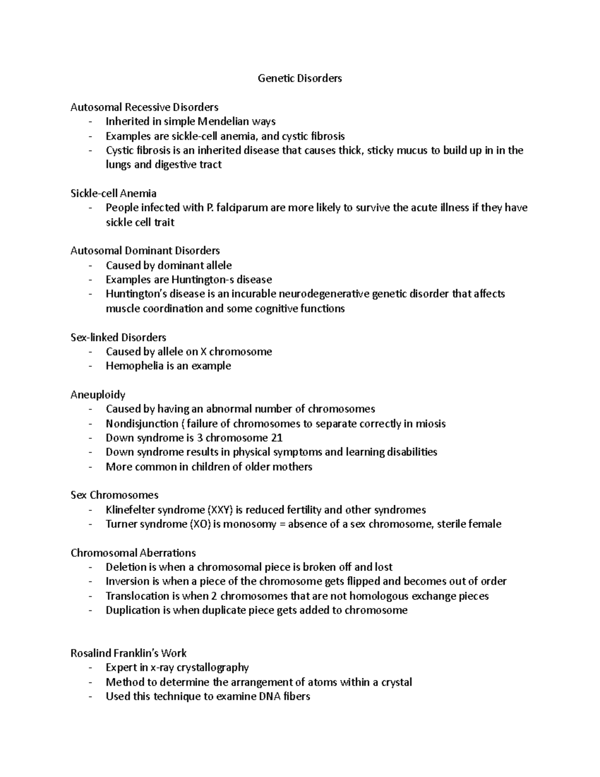 Genetic Disorders - Genetic Disorders Autosomal Recessive Disorders ...
