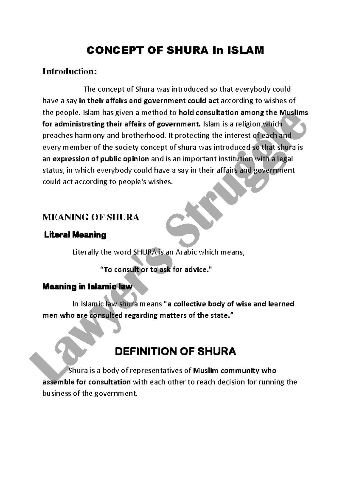 Concept OF Shura In Islam - CONCEPT OF SHURA In ISLAM Introduction: The ...