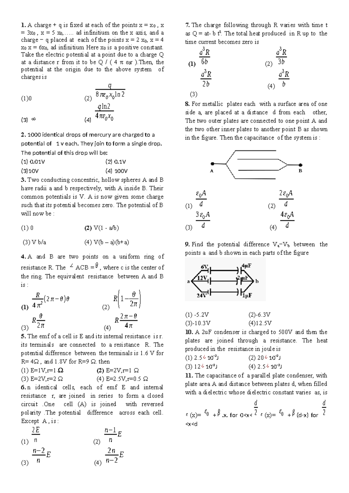 O.T.-4 (+2 Jee Physics) Electro state Current Electricity capaicstor F ...