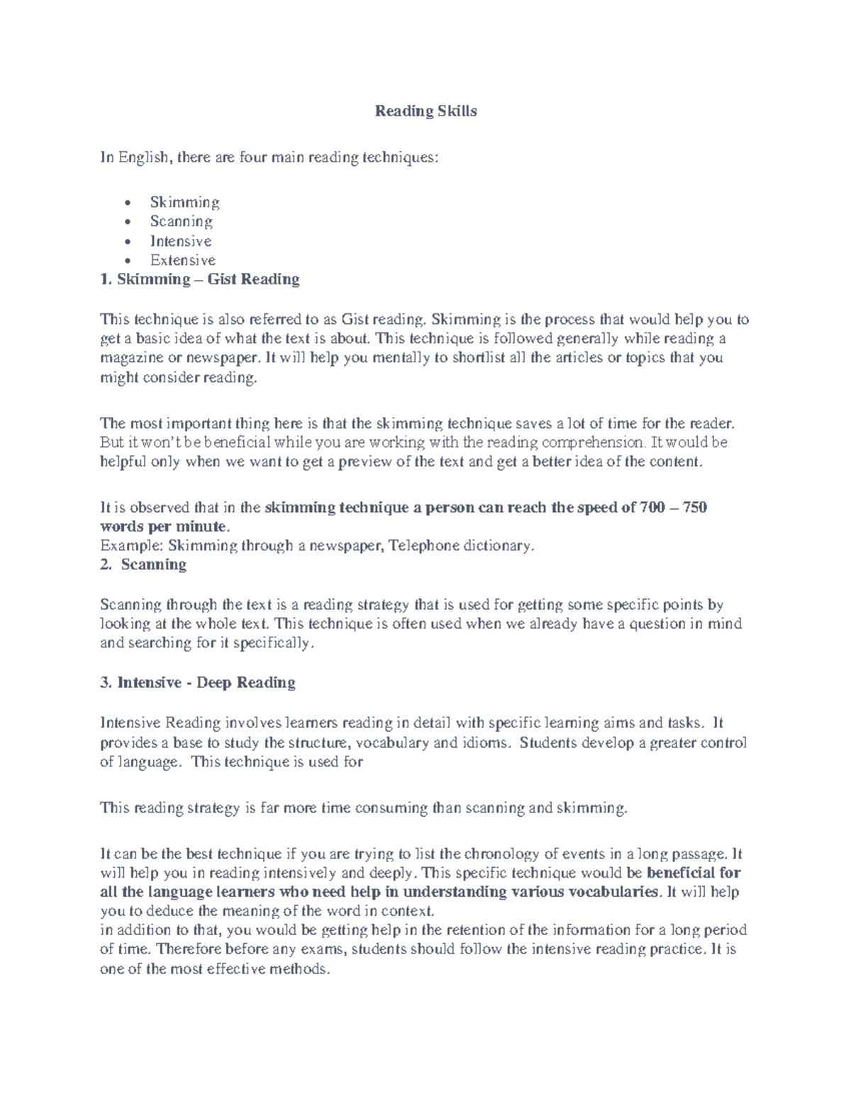 Reading skills introduction skills - Reading Skills In English, there ...