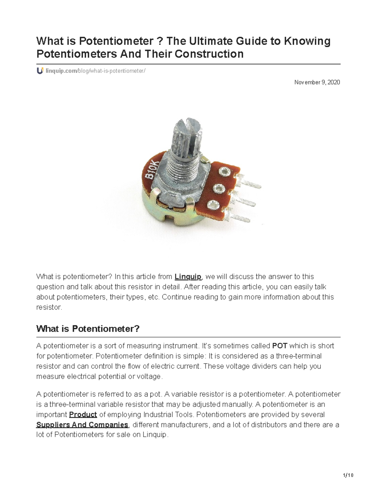 Linquip - sdf - November 9, 2020 What is Potentiometer? The Ultimate ...
