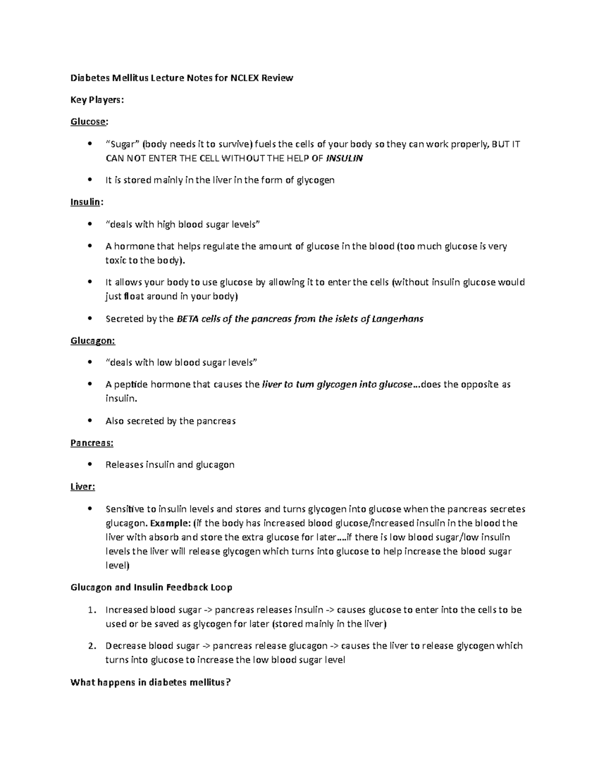 Diabetes Mellitus Lecture Notes for Nclex Review - Diabetes Mellitus ...
