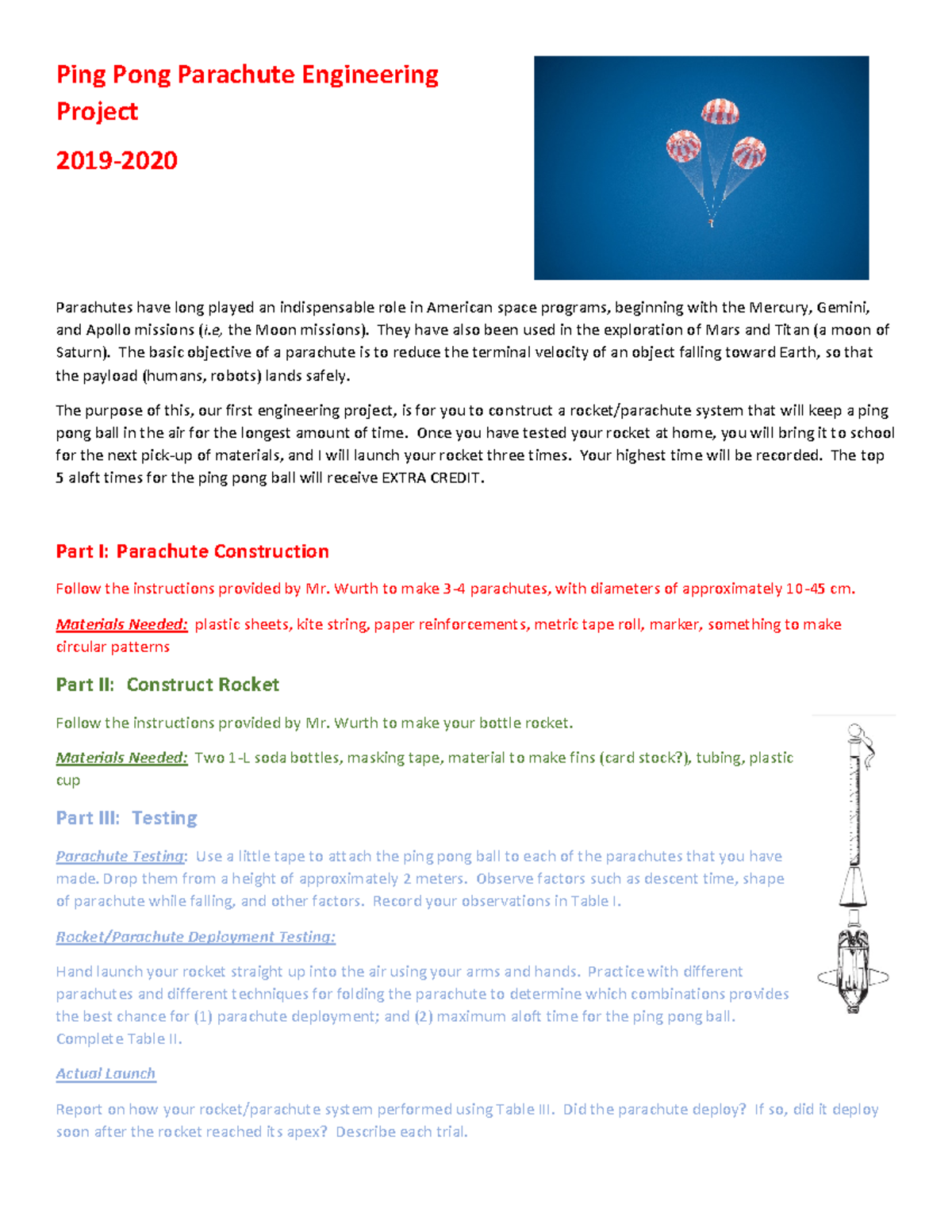 20 Ping Pong Parachute Engineering Project - Ping Pong Parachute Engineering Project 2019- - Studocu