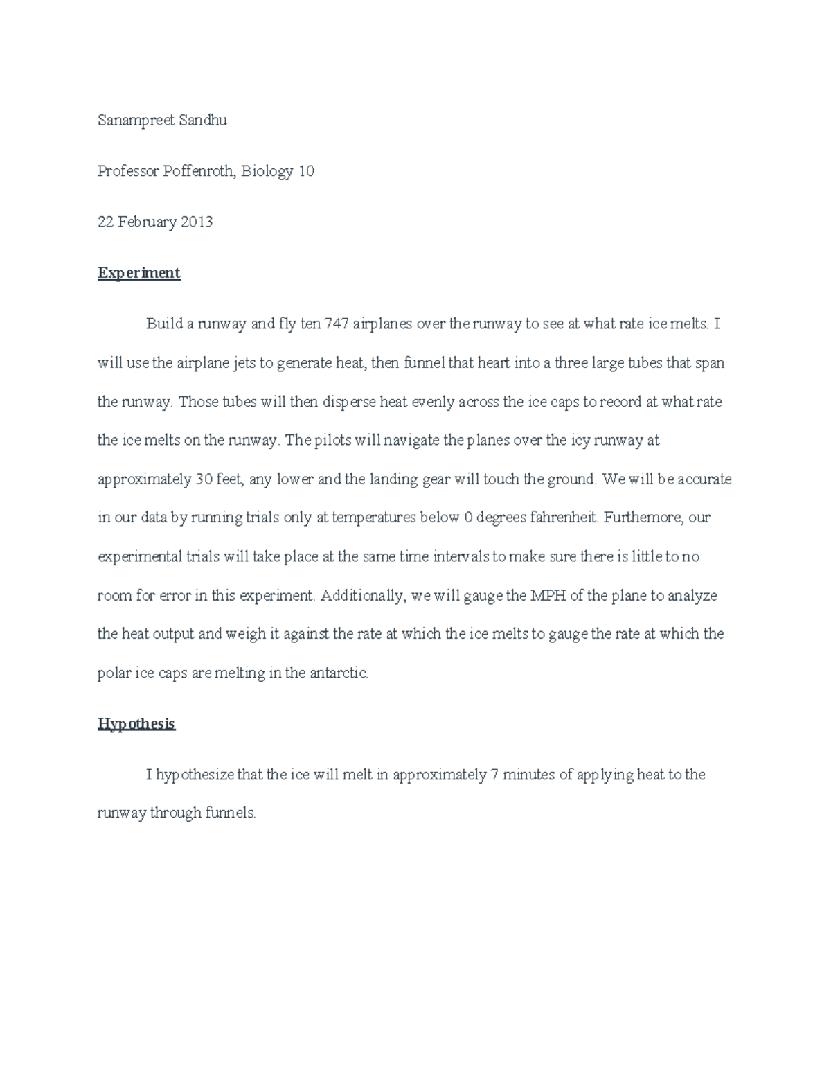 biology 54 Polar ice caps - Sanampreet Sandhu Professor Poffenroth ...