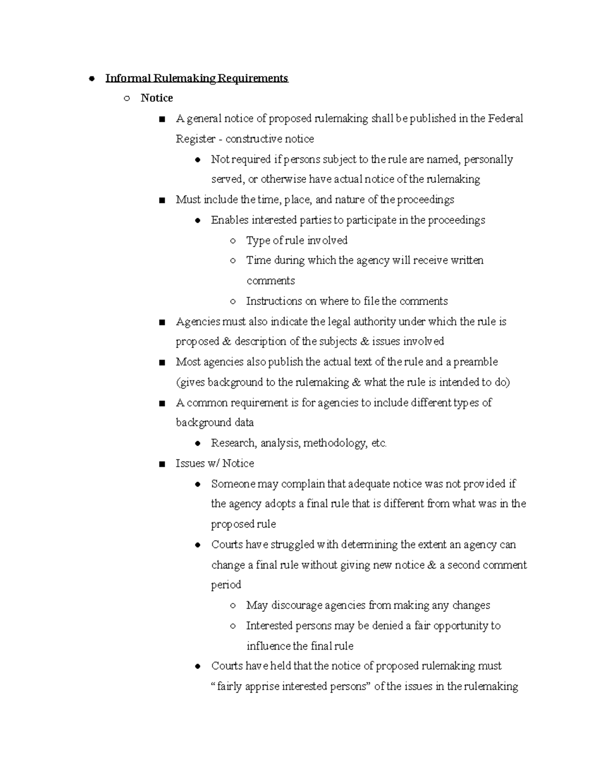 Admin Law- Before Class Notes (28) - Informal Rulemaking Requirements ...