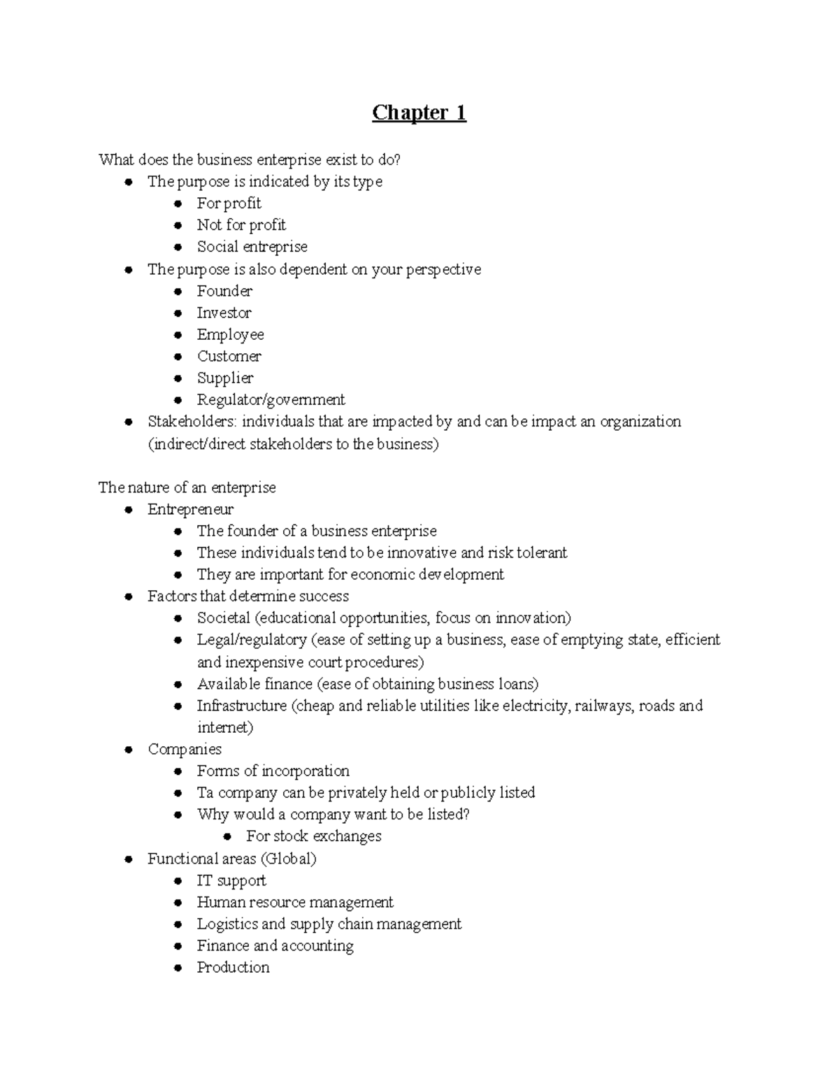 Module 1 and 2 notes - Chapter 1 What does the business enterprise ...