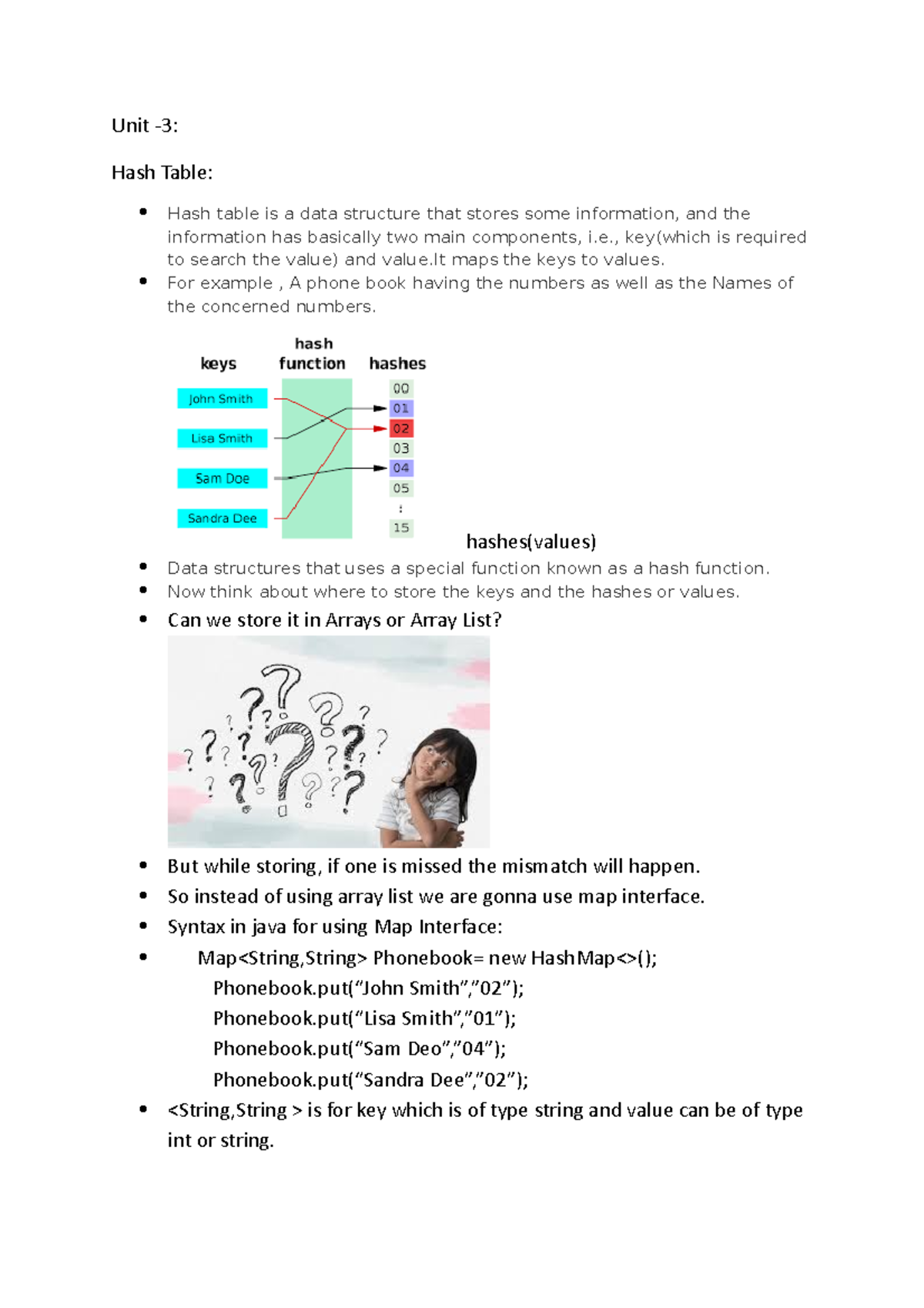 Hash Concepts - Sushjs - Unit -3: Hash Table: Hash table is a data ...