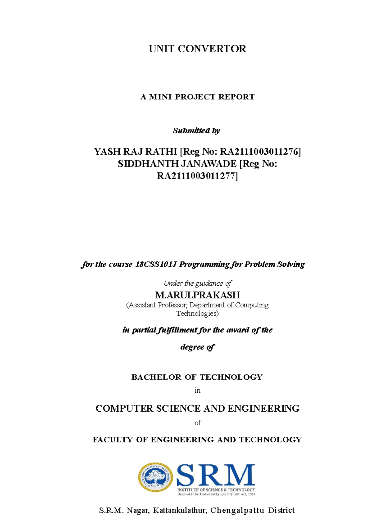 RA2111030010264 - Experiment 2 - UNIT CONVERTOR A MINI PROJECT REPORT ...