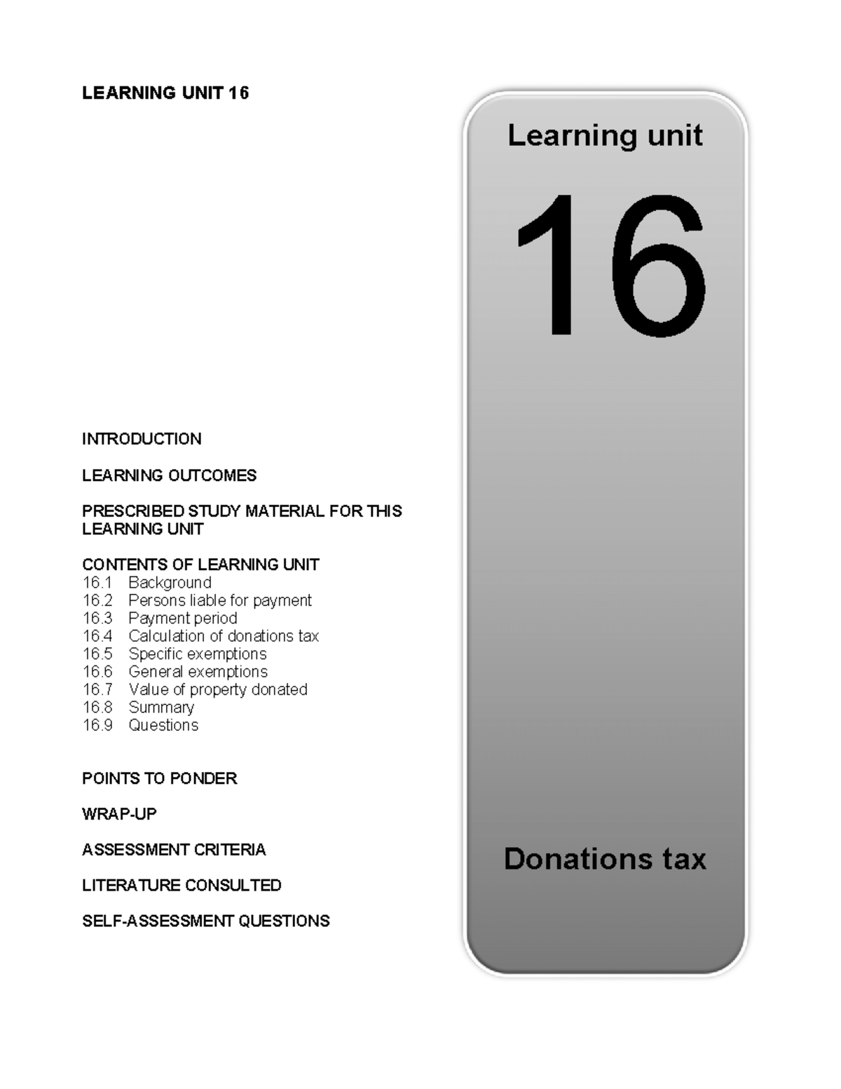 Donations tax - LEARNING UNIT 16 INTRODUCTION LEARNING OUTCOMES ...