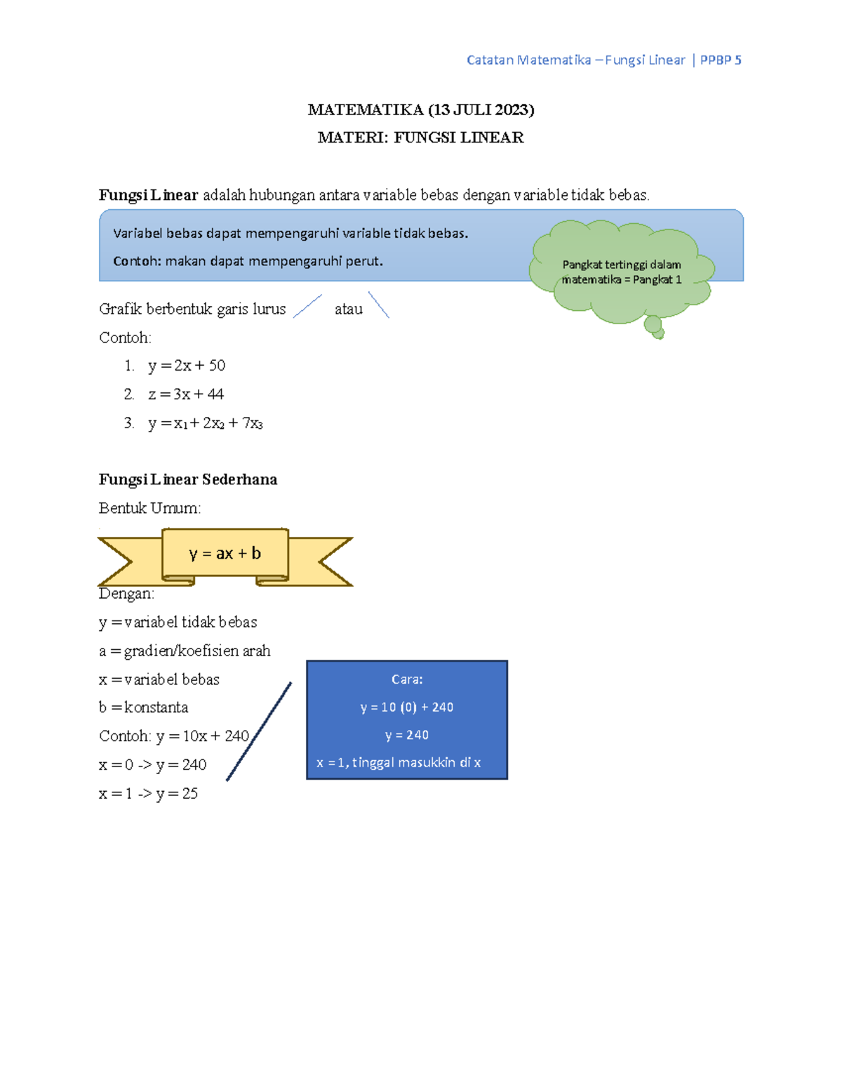 Matematika - Latihan - MATEMATIKA (13 JULI 2023) MATERI: FUNGSI LINEAR ...