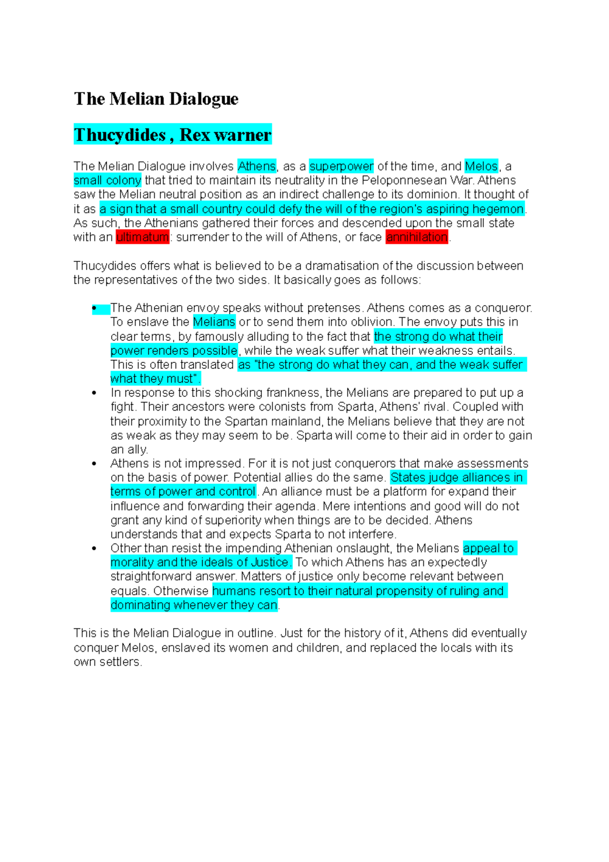 Thucydides, Millian Dialouge ( realism) - The Melian Dialogue ...