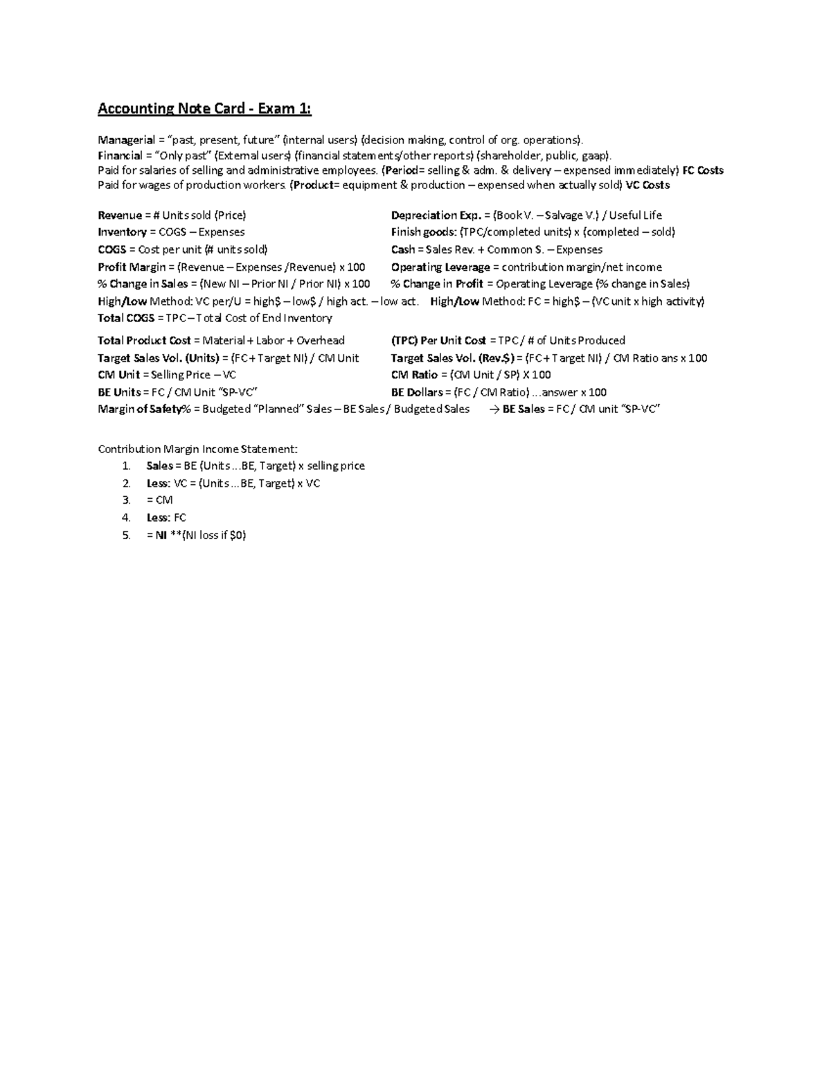 Exam 1_Note Card_ACC 201 - Accounting Note Card - Exam 1: Managerial ...