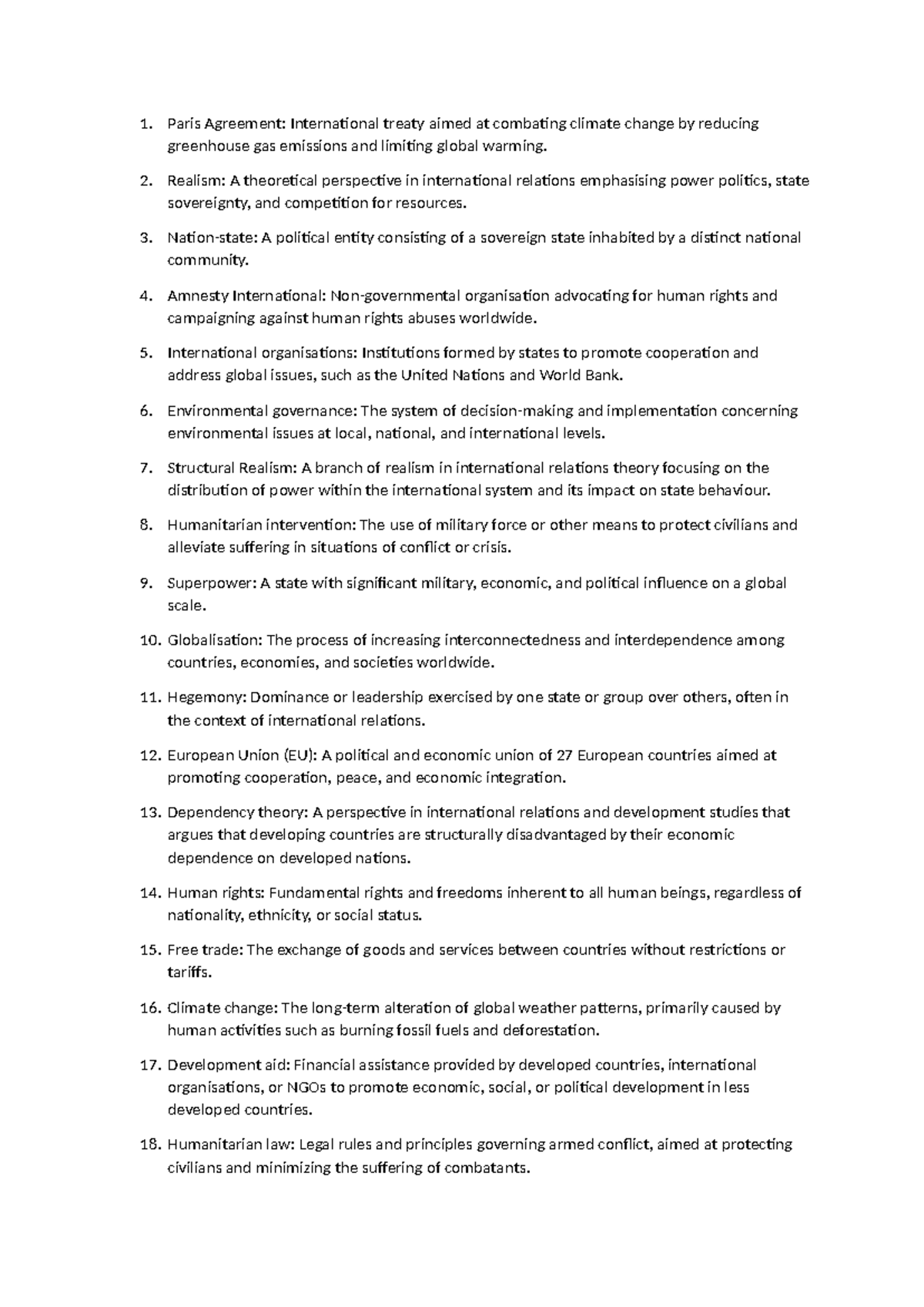 Global Politics - Key terms - Paris Agreement: International treaty ...