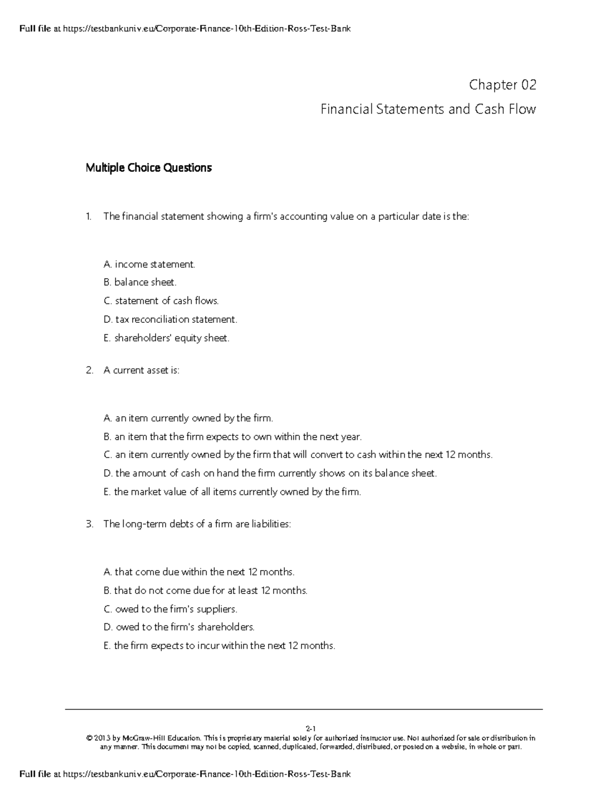 Chapter 2 Financial Statements and Cash Flow Multi - 2- © 2013 by ...