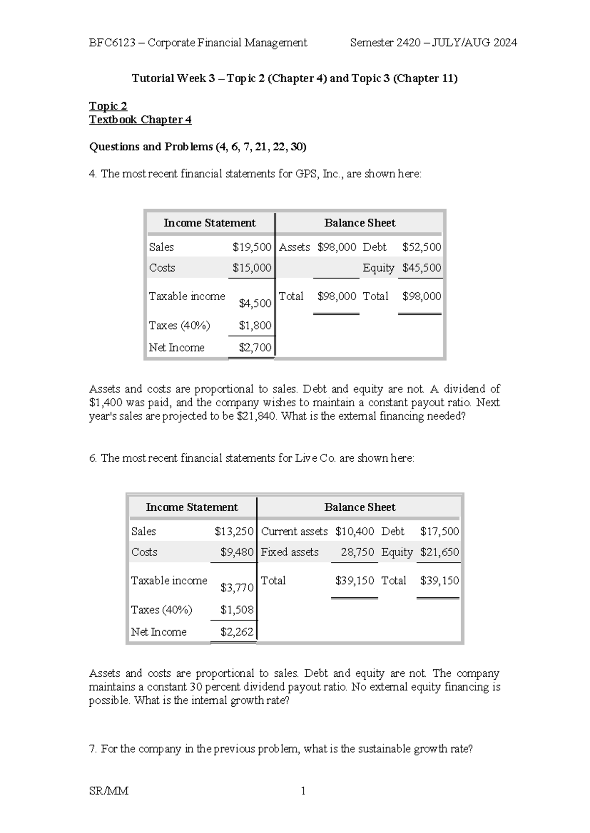 Tutorial week2 - mathe - Tutorial Week 3 – Topic 2 (Chapter 4) and Topic 3 (Chapter 11) Topic 2 ...