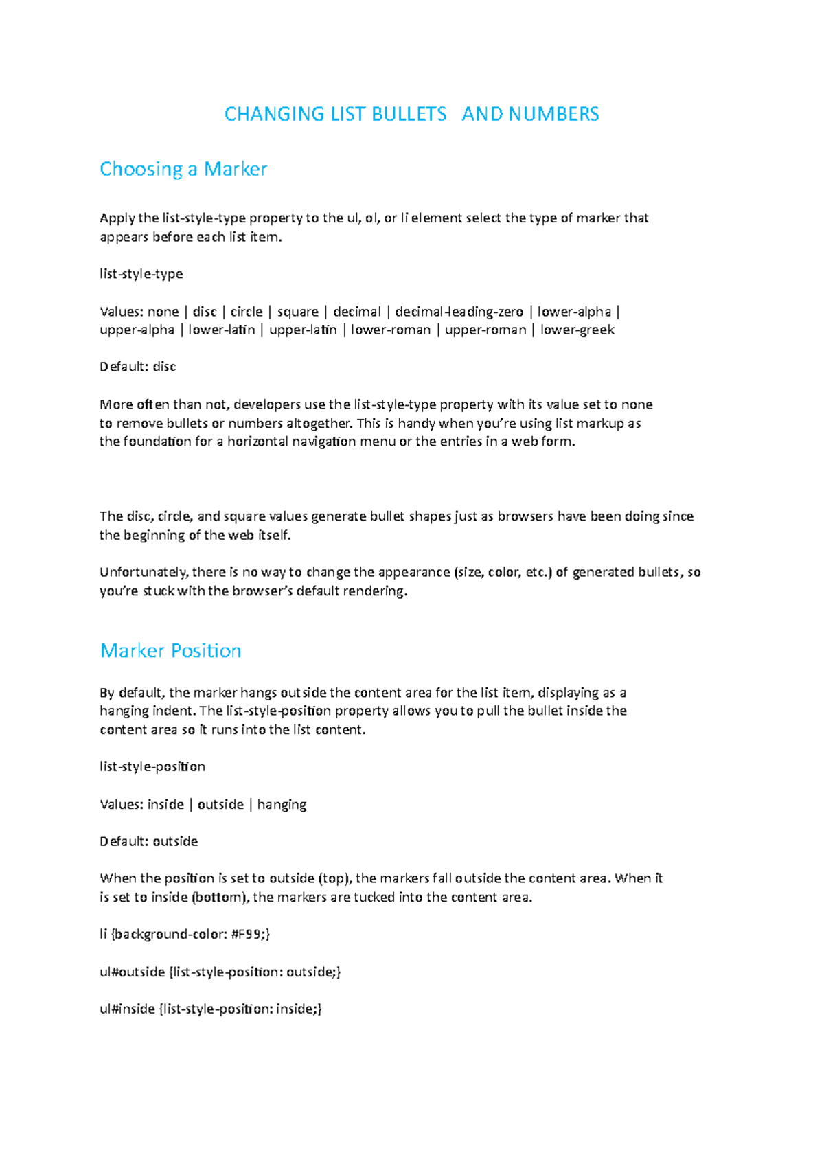 Changing LIST Bullets AND Numbers - CHANGING LIST BULLETS AND NUMBERS ...