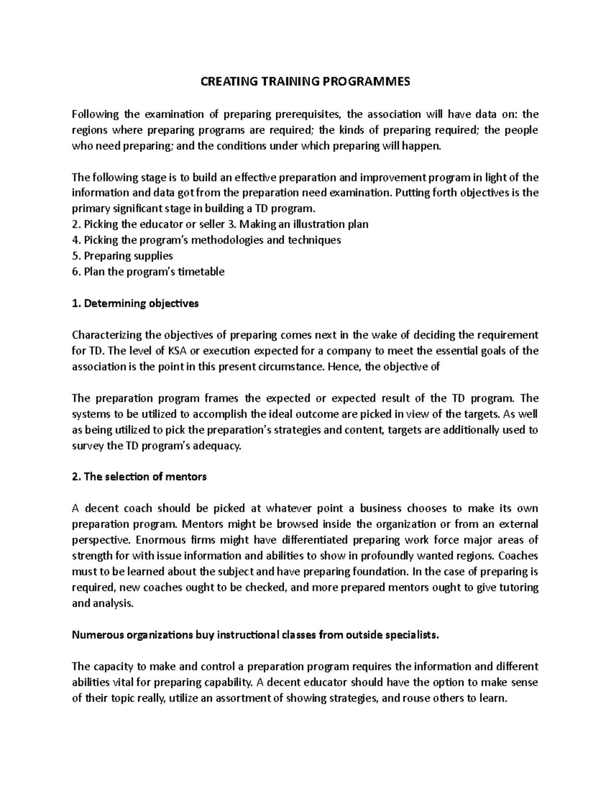 Creating Training Programmes - CREATING TRAINING PROGRAMMES Following ...