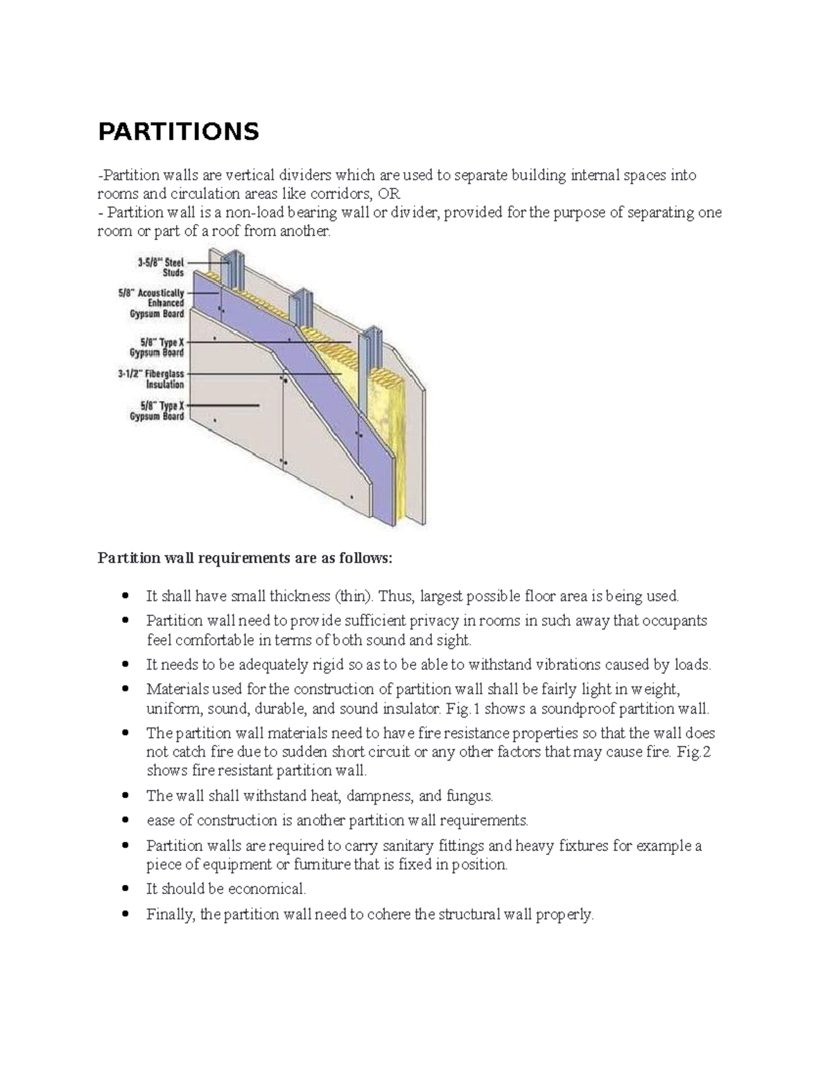 Partitions - notes - PARTITIONS -Partition walls are vertical dividers ...