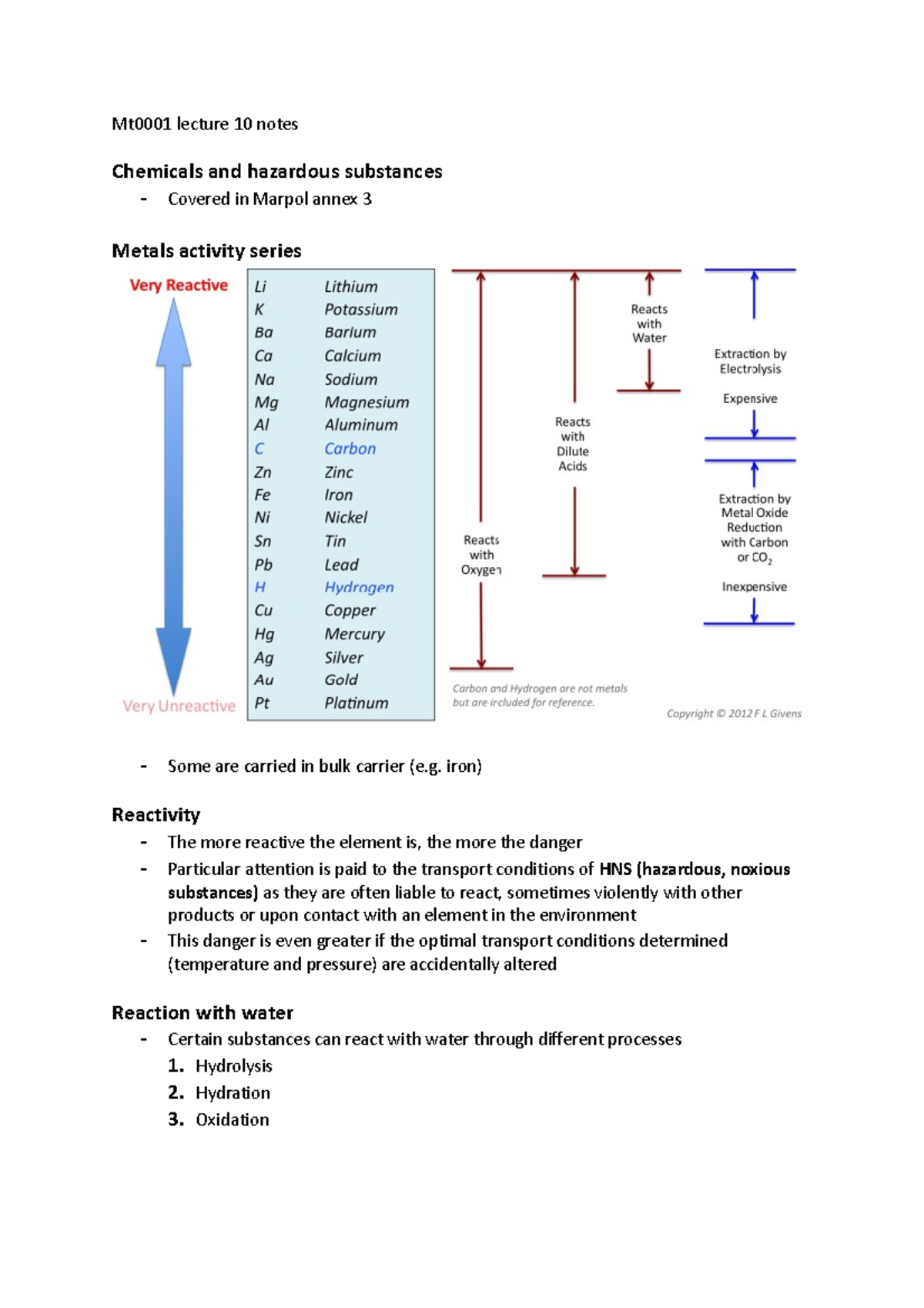 Mt0001 lecture 10 notes - Mt0001 lecture 10 notes Chemicals and ...