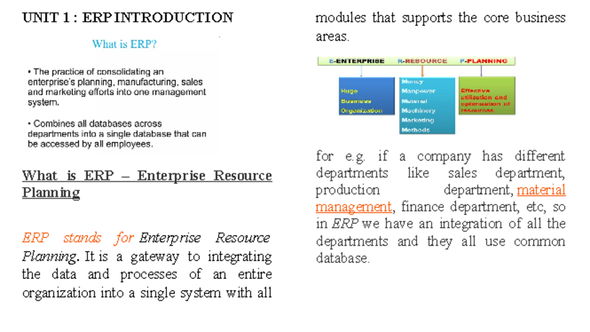 ERP1 - Complete focus on business requirements - UNIT 1 : ERP INTRODUCTION What is ERP ...