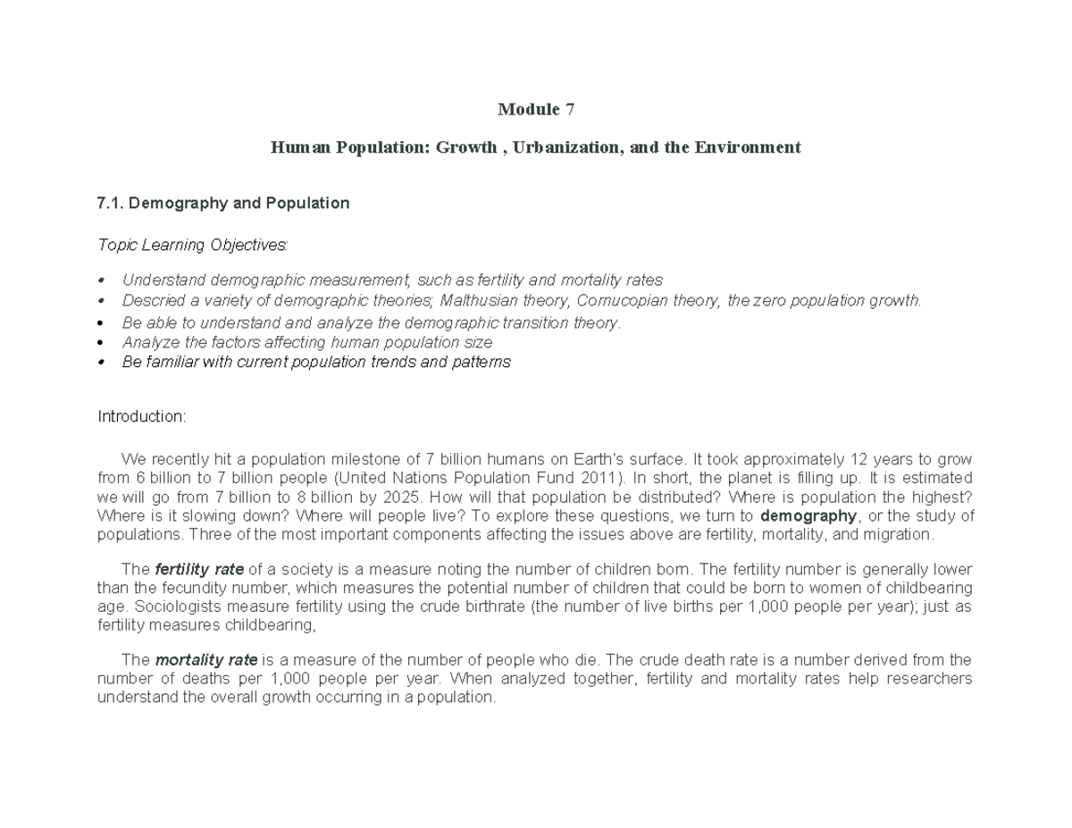PEE-Module-7 - PEE material - Module 7 Human Population: Growth ...