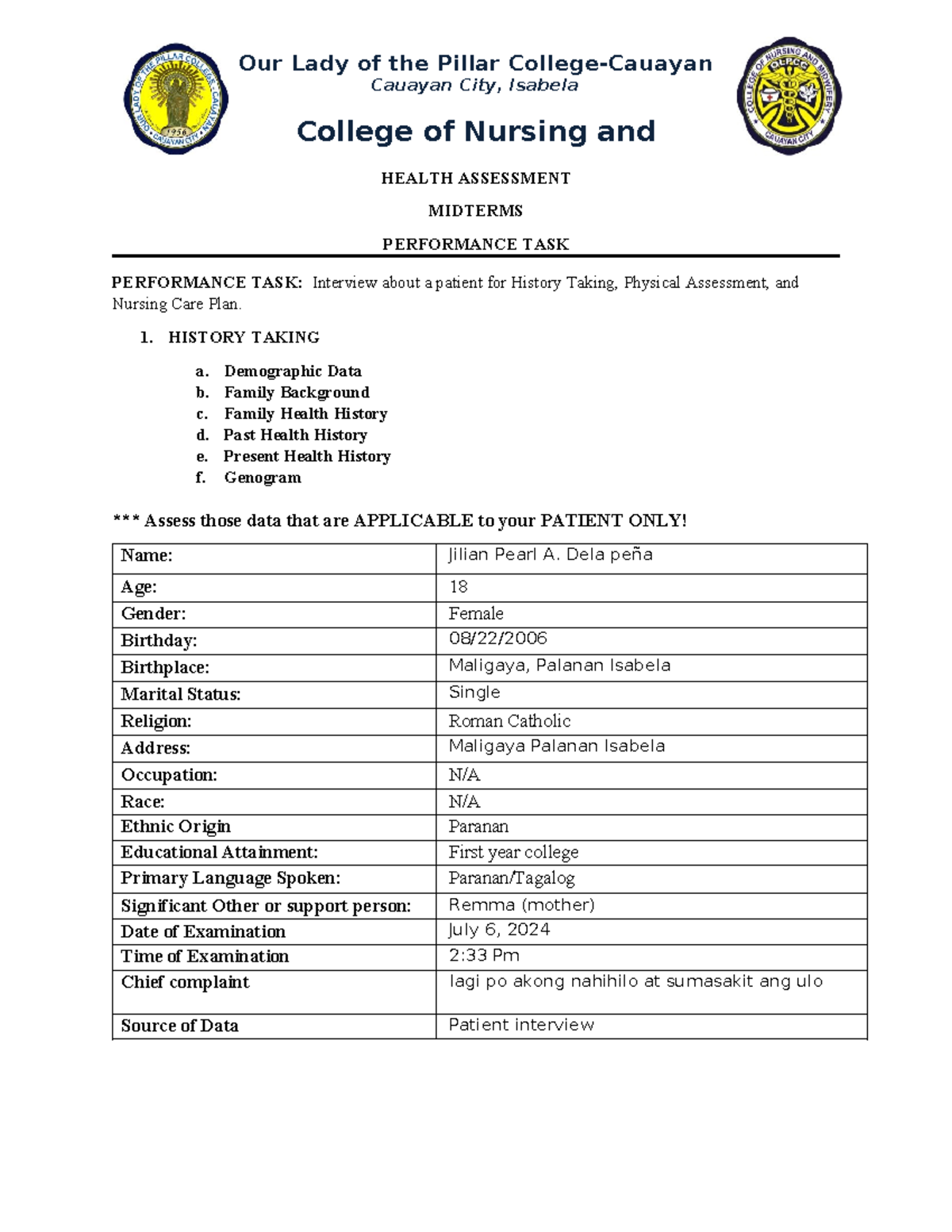 Midterms-PETA - Summary BSNursing - HEALTH ASSESSMENT MIDTERMS ...