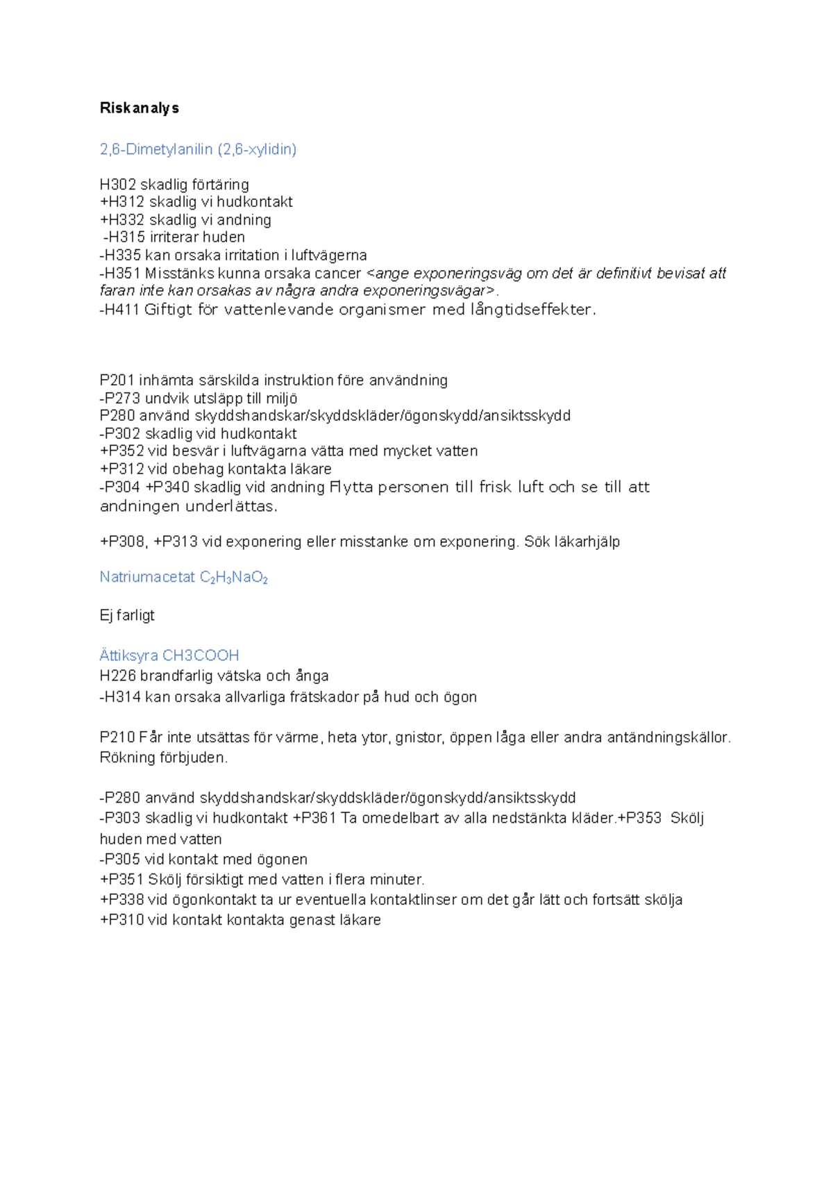 Riskanalys för syntes av lidokain steg 1_ syntes av α-kloro-2,6 ...