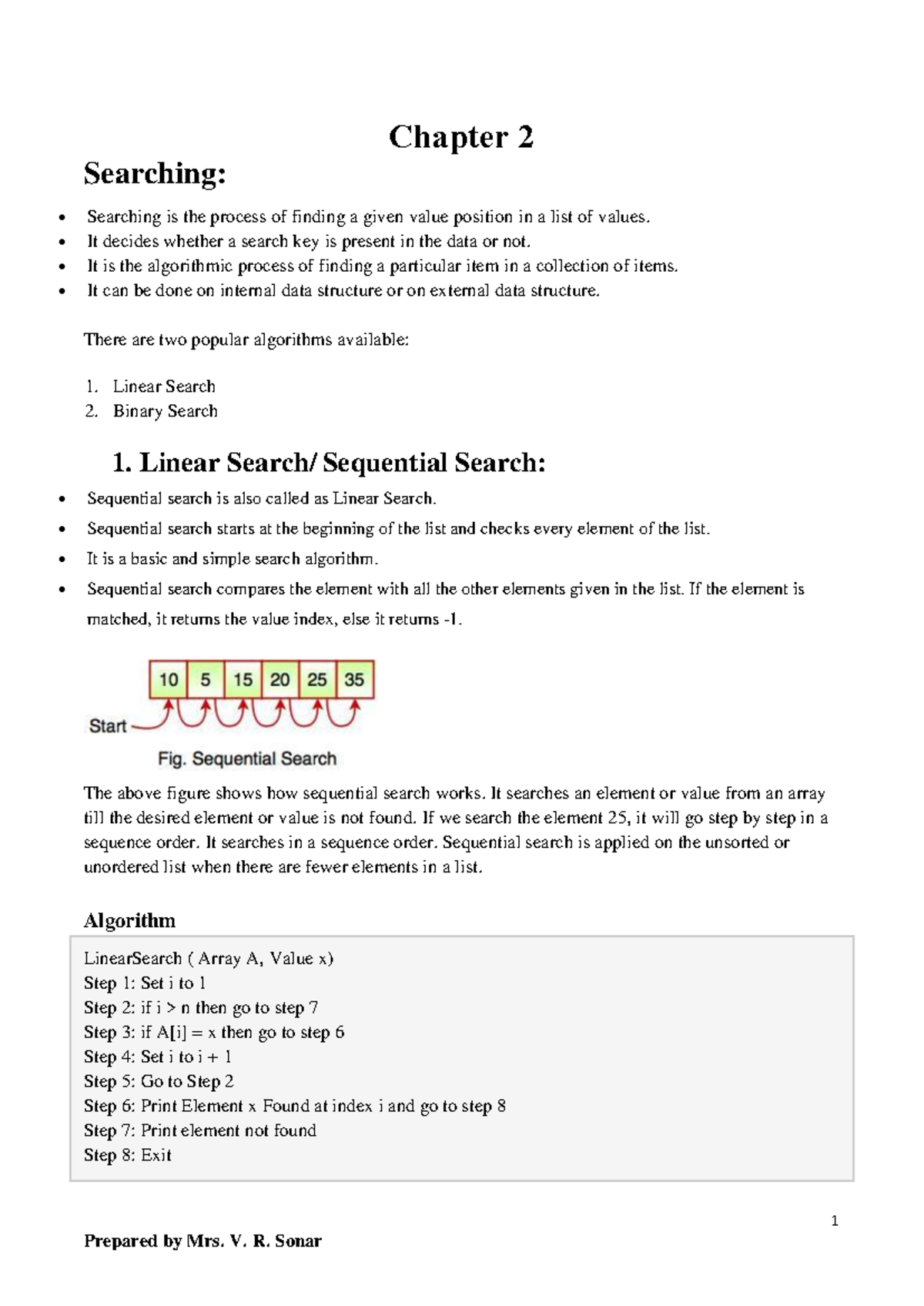 Searching-and-Sorting - 1 Chapter 2 Searching: Searching is the process of finding a given value ...