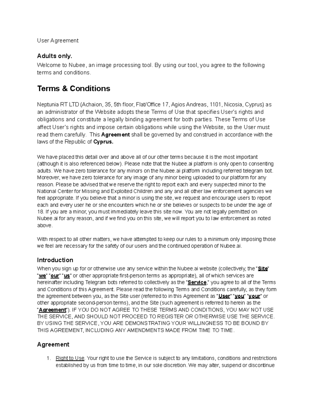 Tos - Tos - User Agreement Adults only. Welcome to Nubee, an image ...